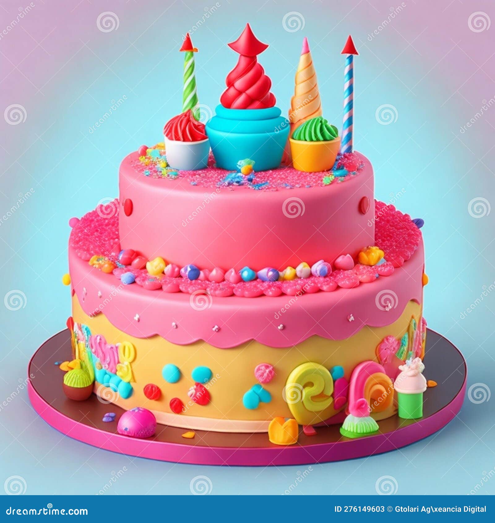 Festa Cake, 3D Cake Illustration, Birthday Cake, 3D Cake, Decorated ...