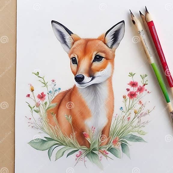 Realistic Fox Drawing, Watercolor Drawing, Realistic Fox Stock ...