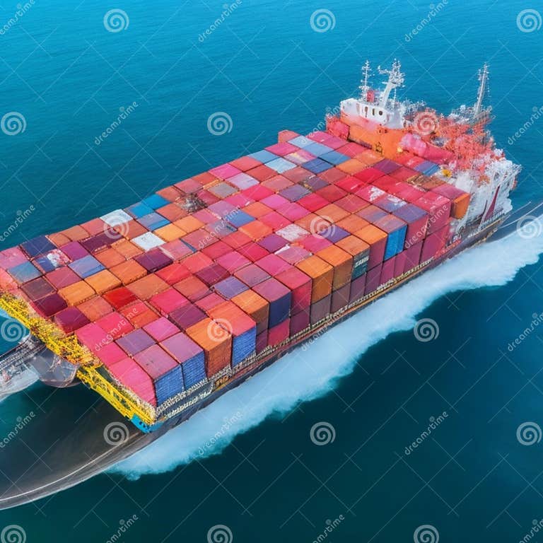 Cargo Ship, Ship with Containers, Ship on the High Seas with Various ...