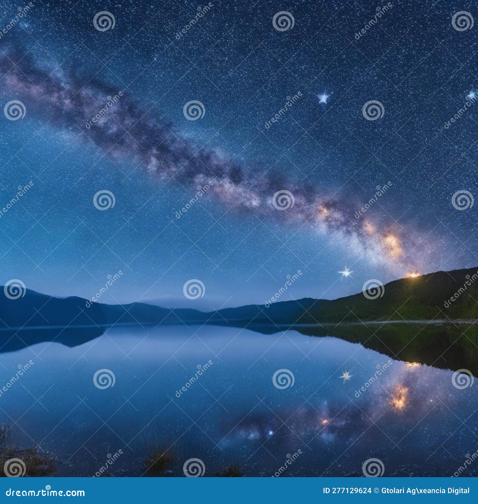 Starry Sky Reflected in Lake. Constellations. Night with Starry Sky ...