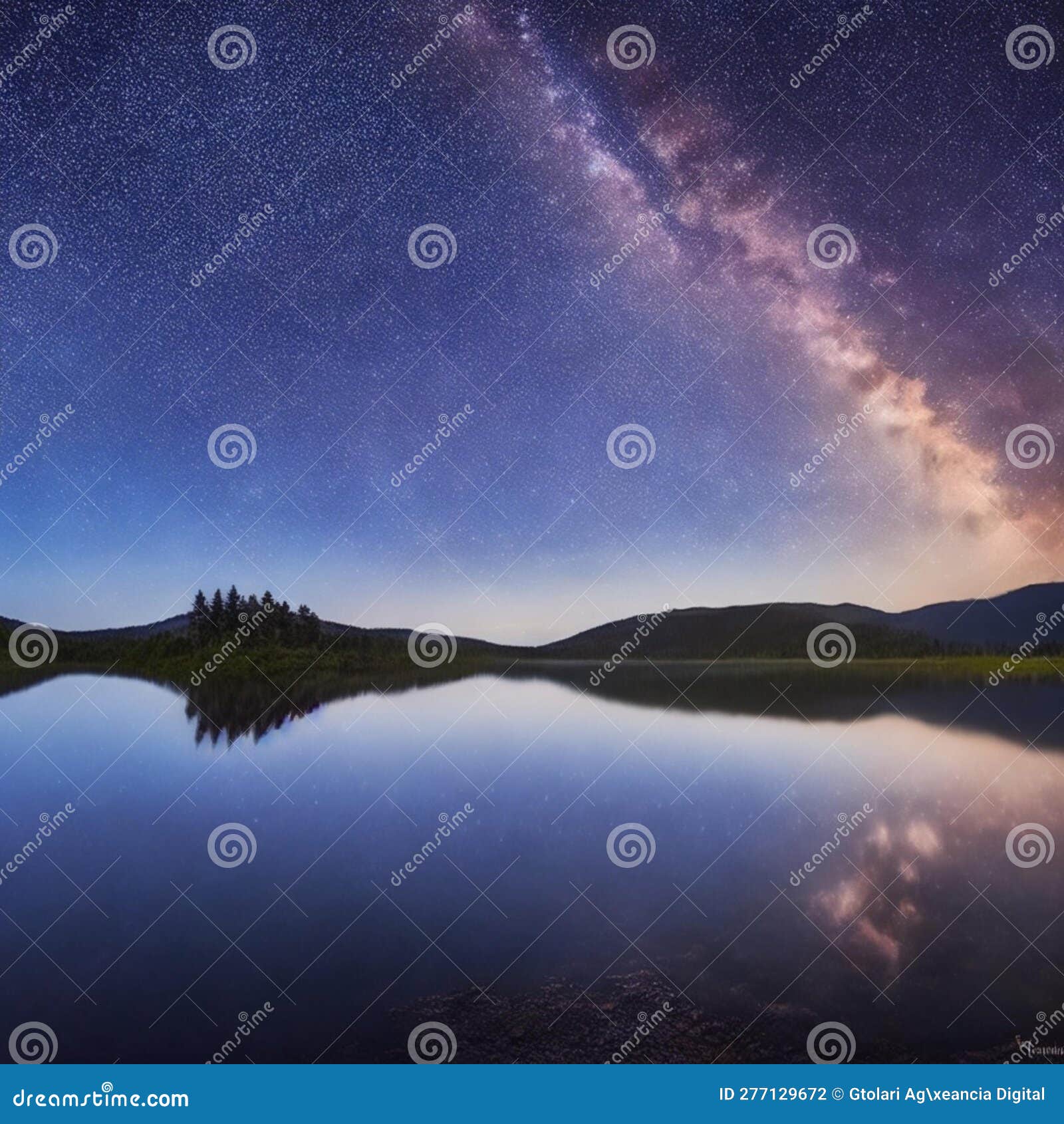 Starry Sky Reflected in Lake. Constellations. Night with Starry Sky ...
