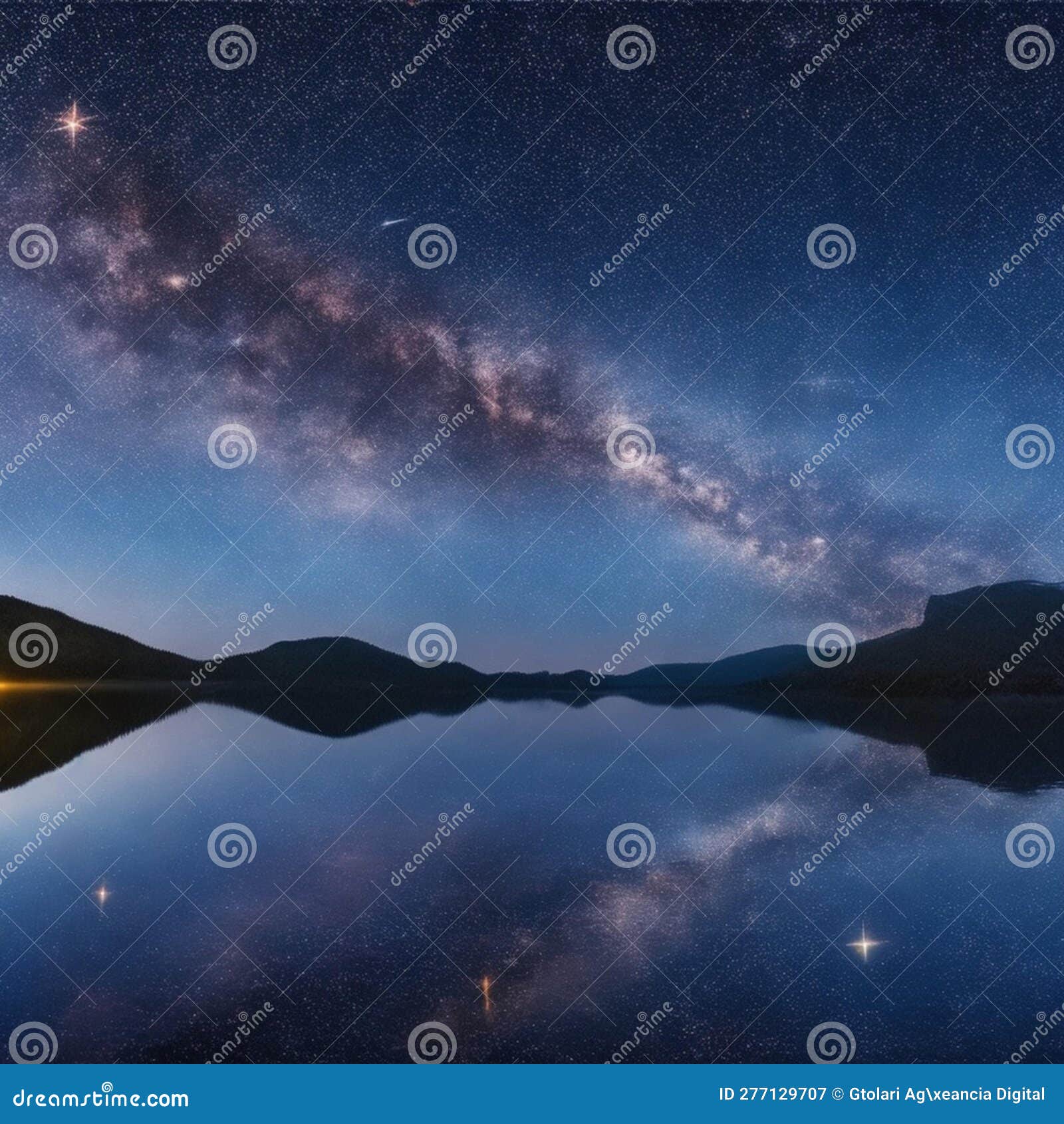 Starry Sky Reflected in Lake. Constellations. Night with Starry Sky ...