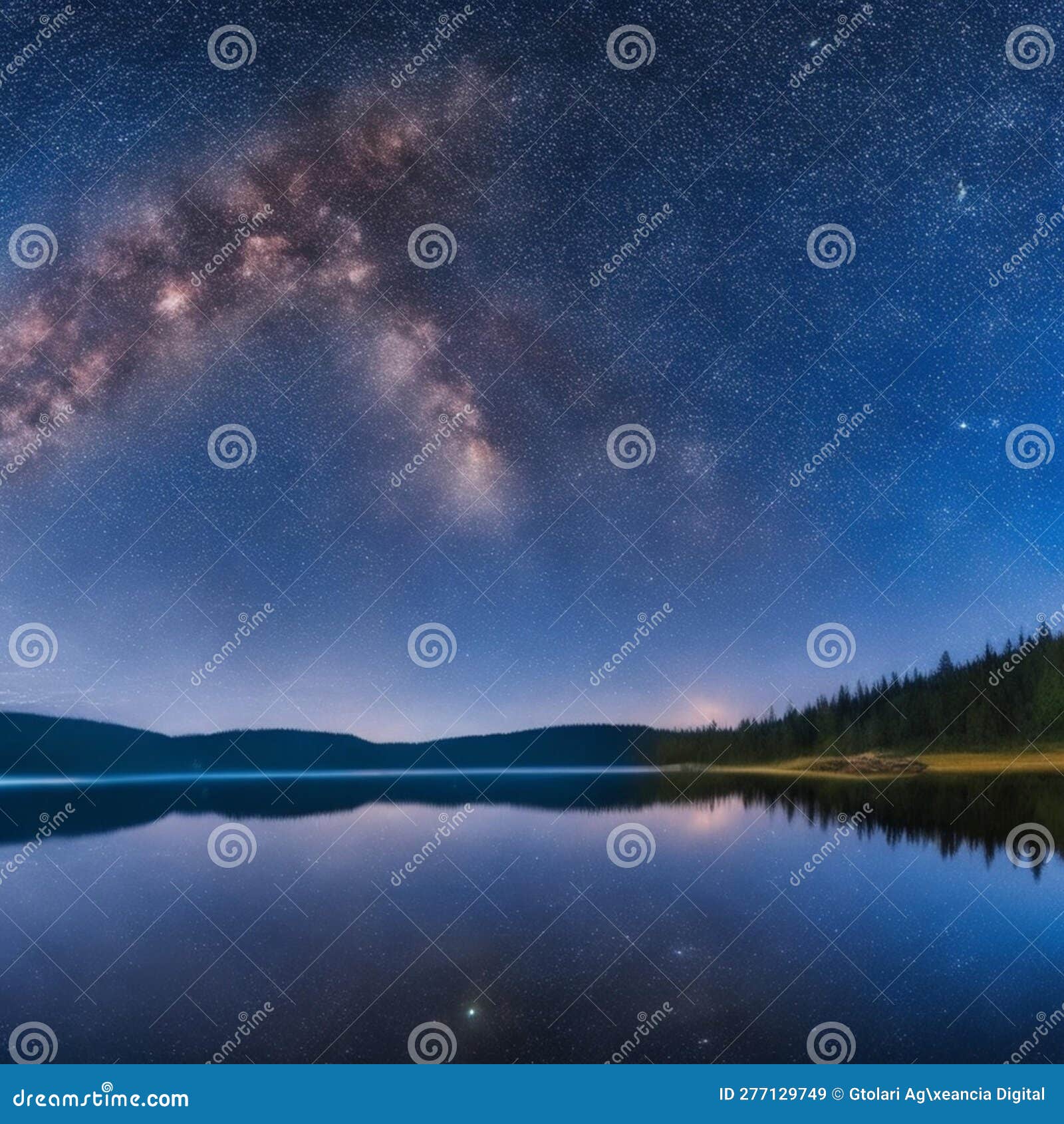 Starry Sky Reflected in Lake. Constellations. Night with Starry Sky ...