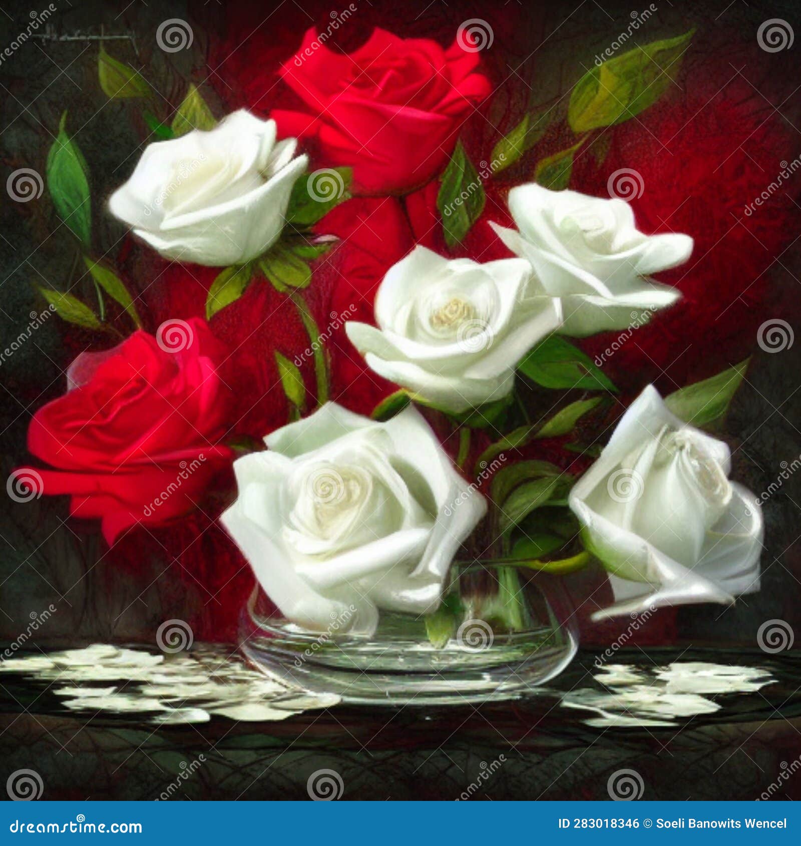 A Painting of White and Red Roses Stock Illustration - Illustration of ...