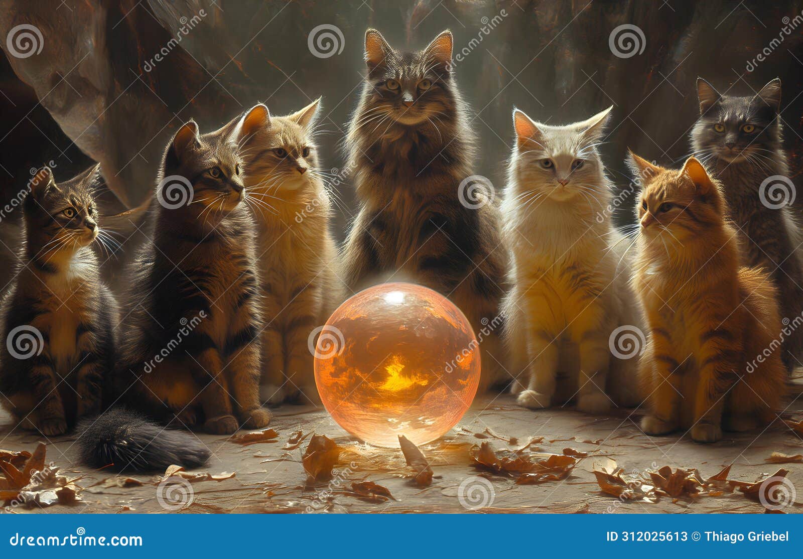 Enchanted Gathering: Cats and the Mystic Orb Stock Illustration ...