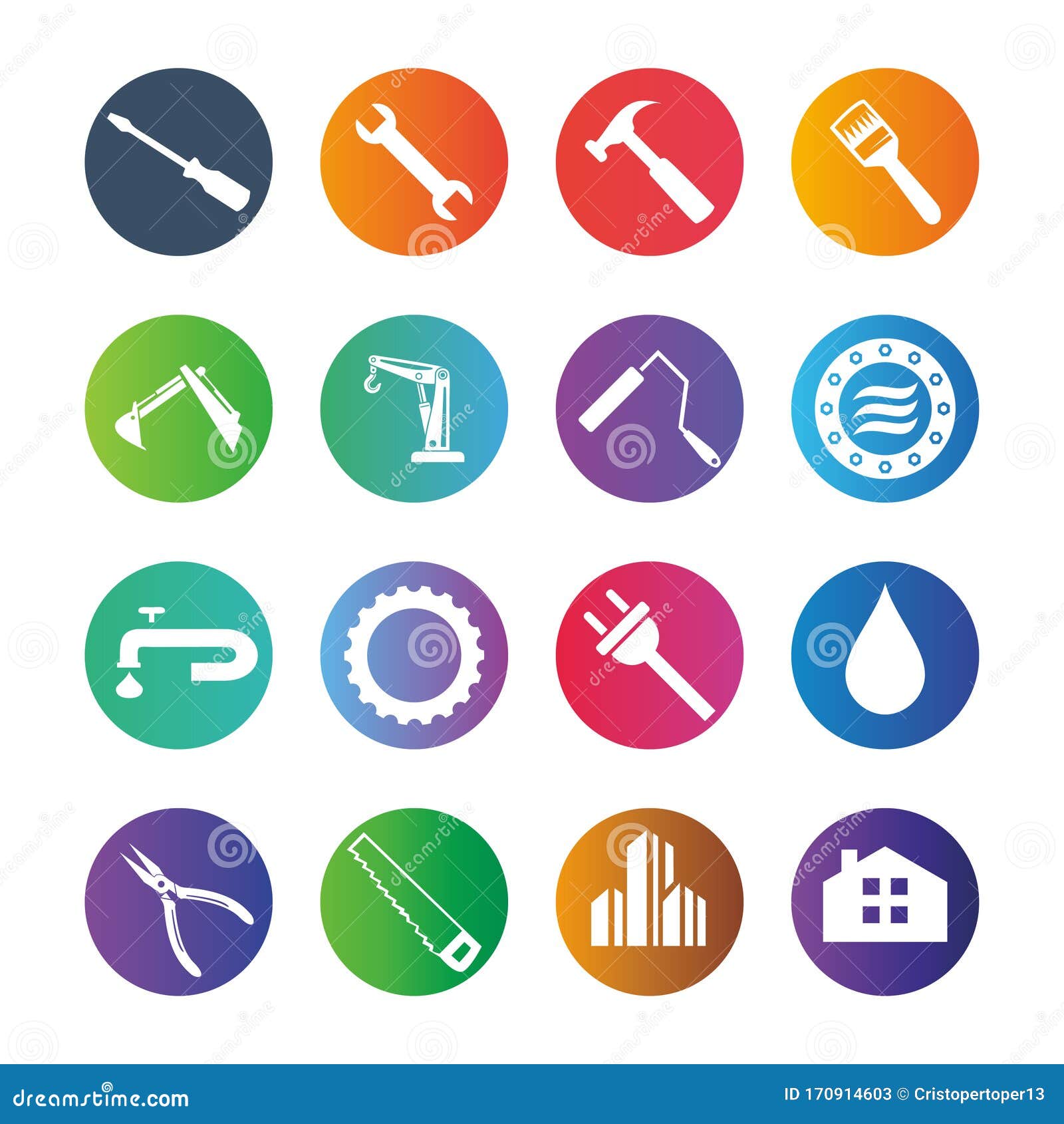 Design Set Full Color Construction Icon Stock Vector - Illustration of ...