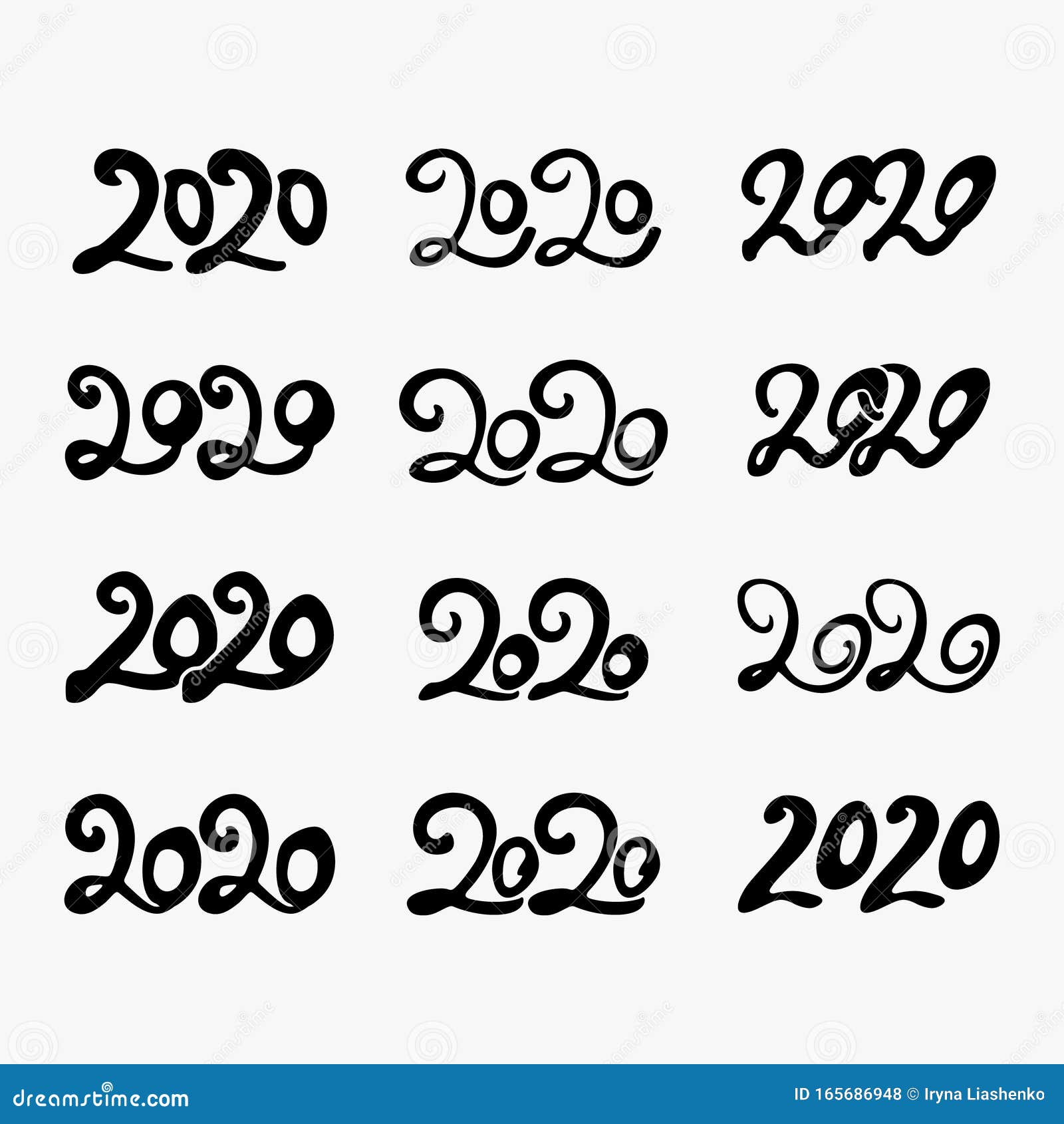 Design 2020 Set of Twelve Hand Drawn Calligraphy Flat Vector Templates ...
