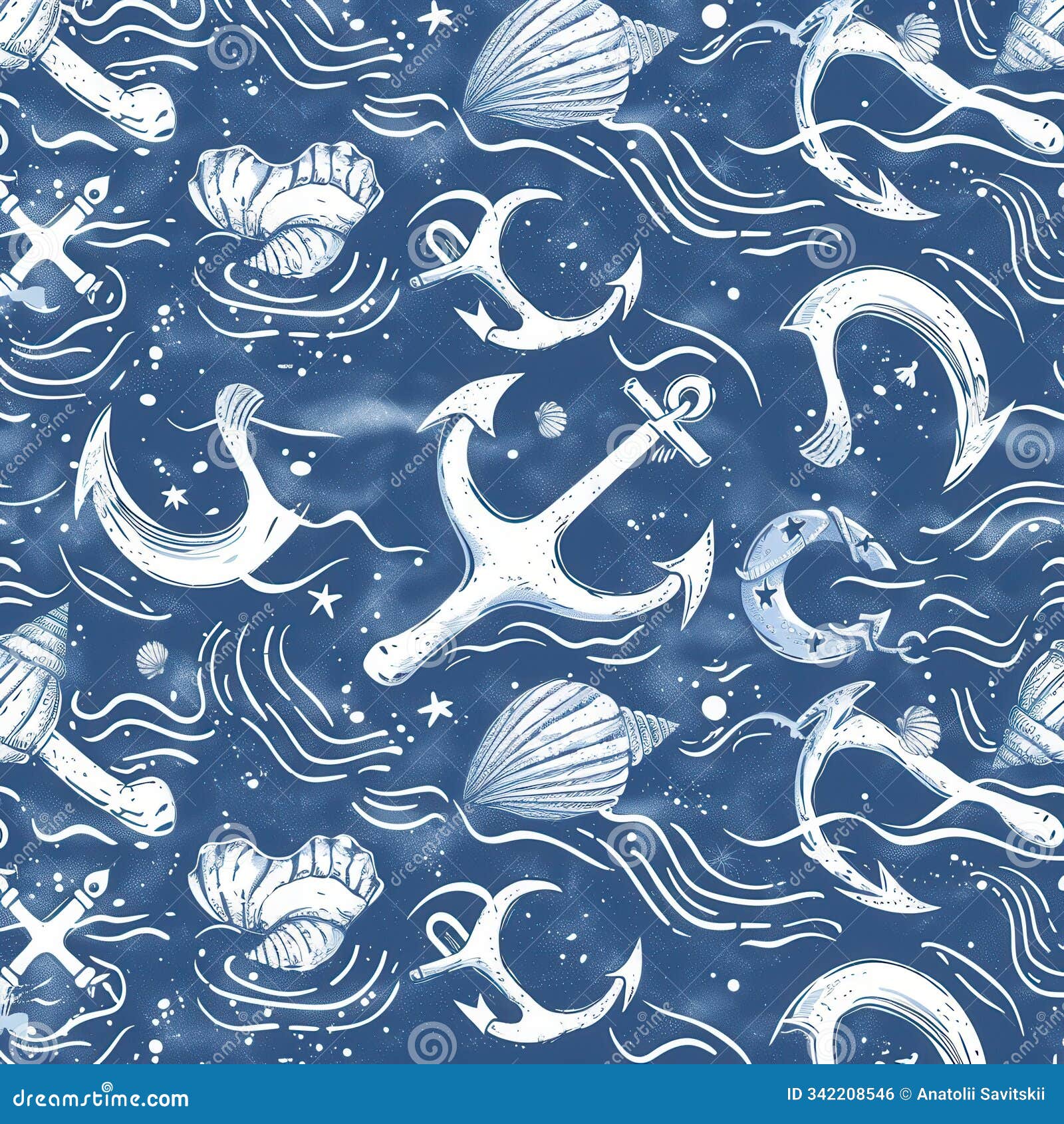 This Design Showcases a Pattern Adorned with Anchors, Shells, and ...