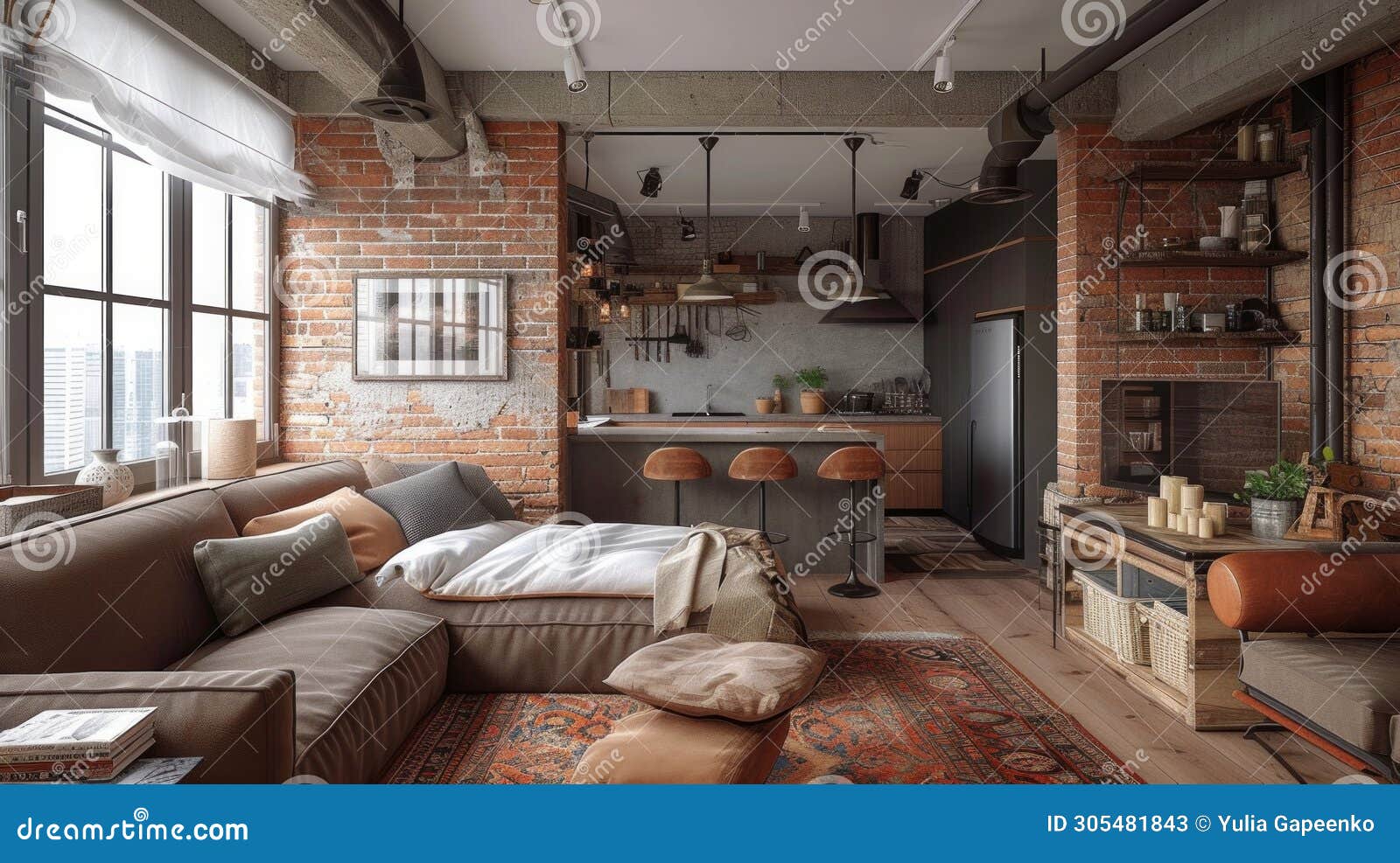 Design of a Small Studio Apartment in Loft Style Stock Illustration ...