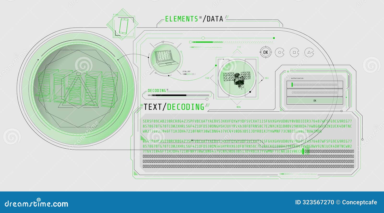 HUD Interface for Processing Server Data with Text Decoding. Stock Vector - Illustration of ...