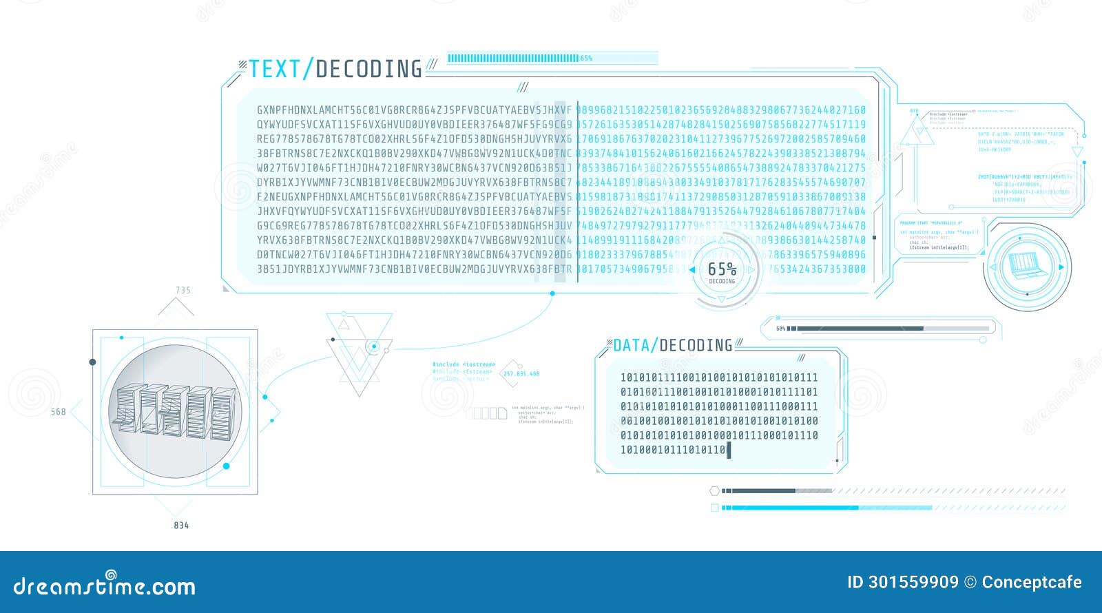 Server Data Processing Interface With Text Decoding Stock Vector Illustration Of Binary 8786