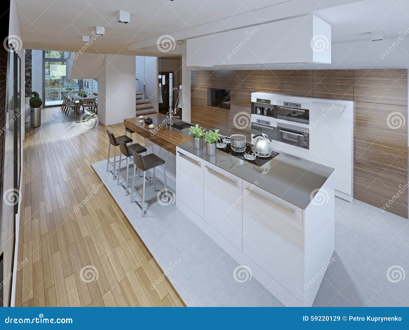 Design of Spacious Kitchen with Island Stock Image - Image of hood ...