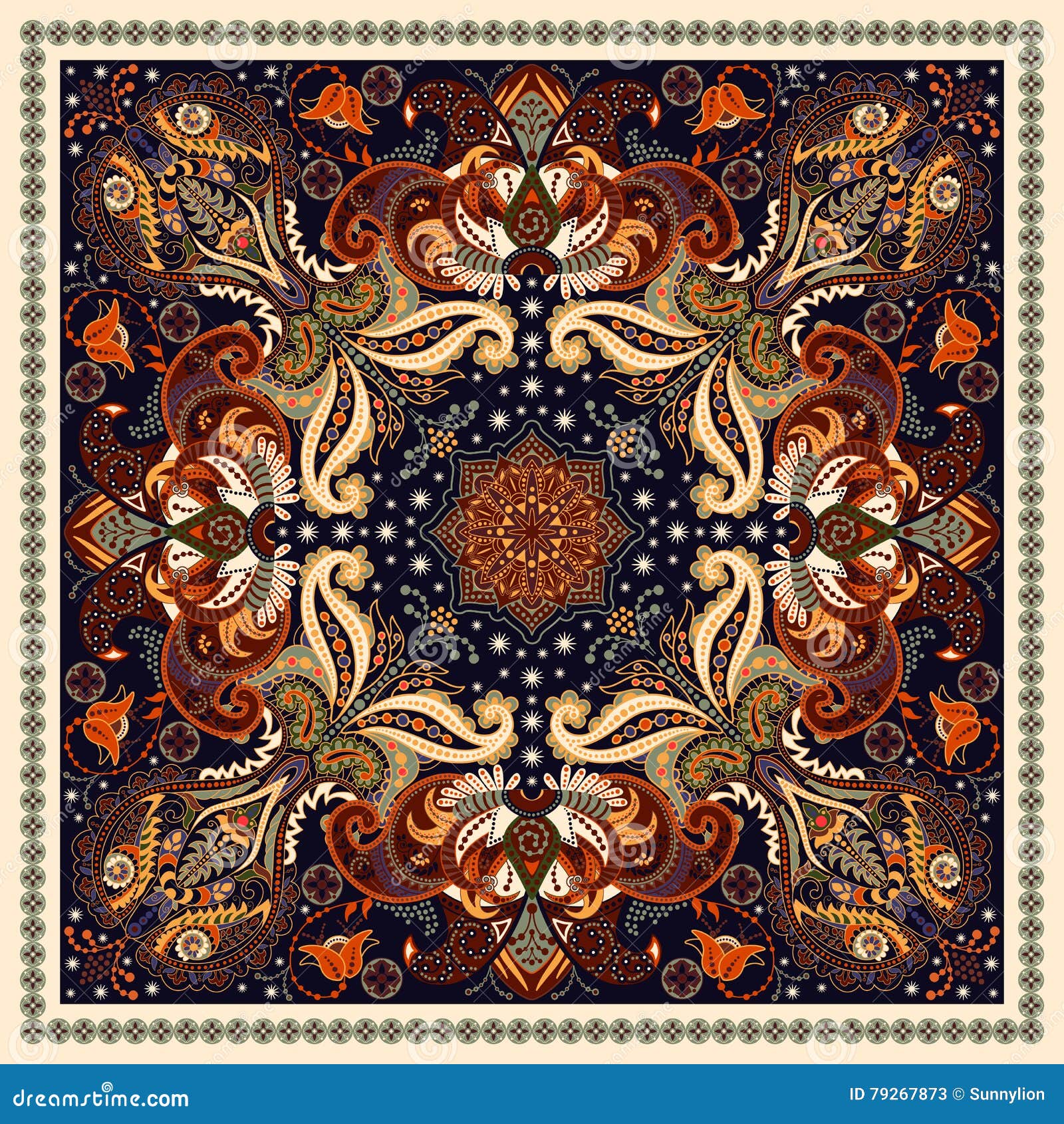 Design for Square Pocket, Shawl, Textile. Paisley Floral Pattern Stock ...