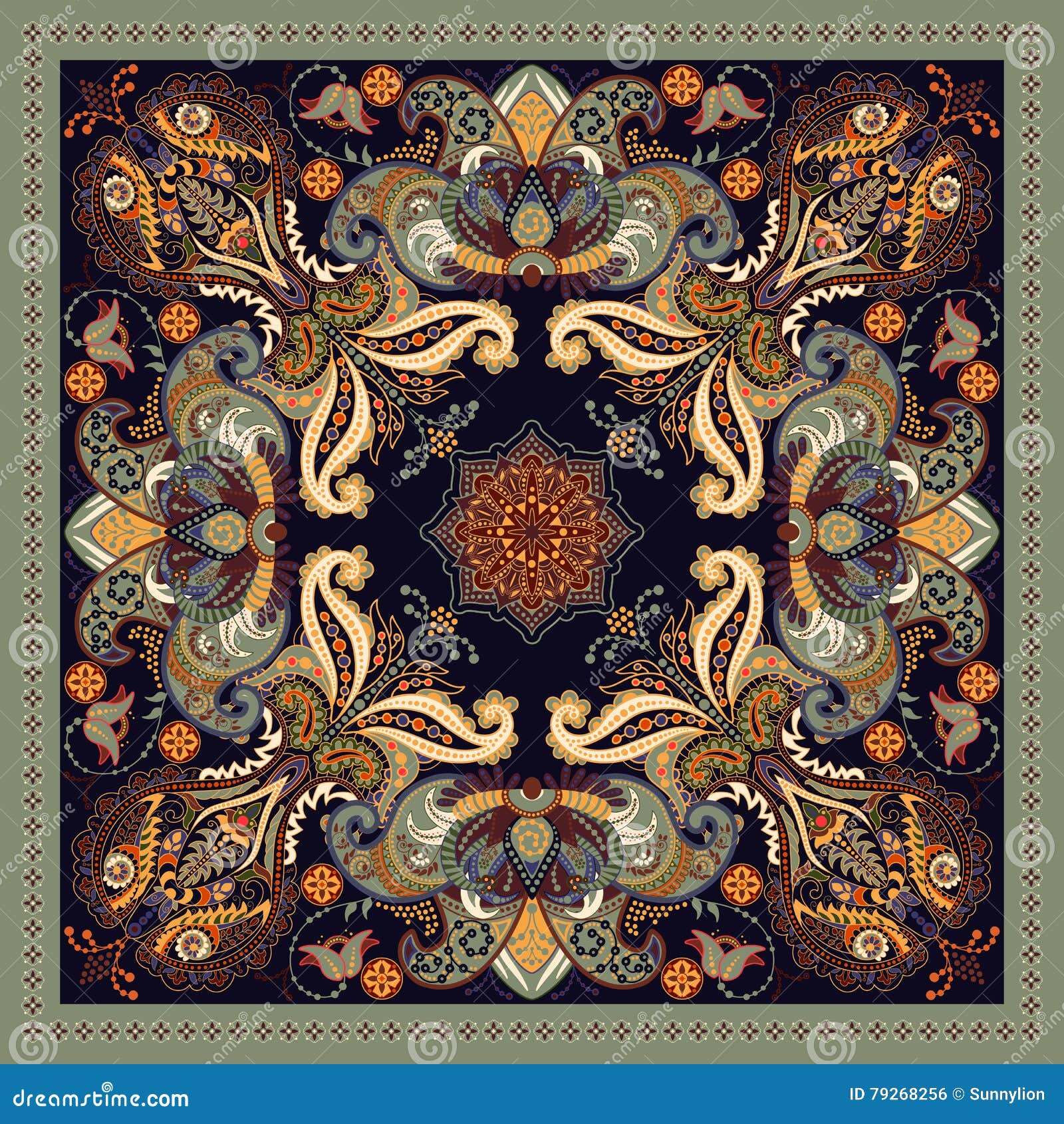 Design for Square Pocket, Shawl, Textile. Paisley Floral Pattern Stock ...