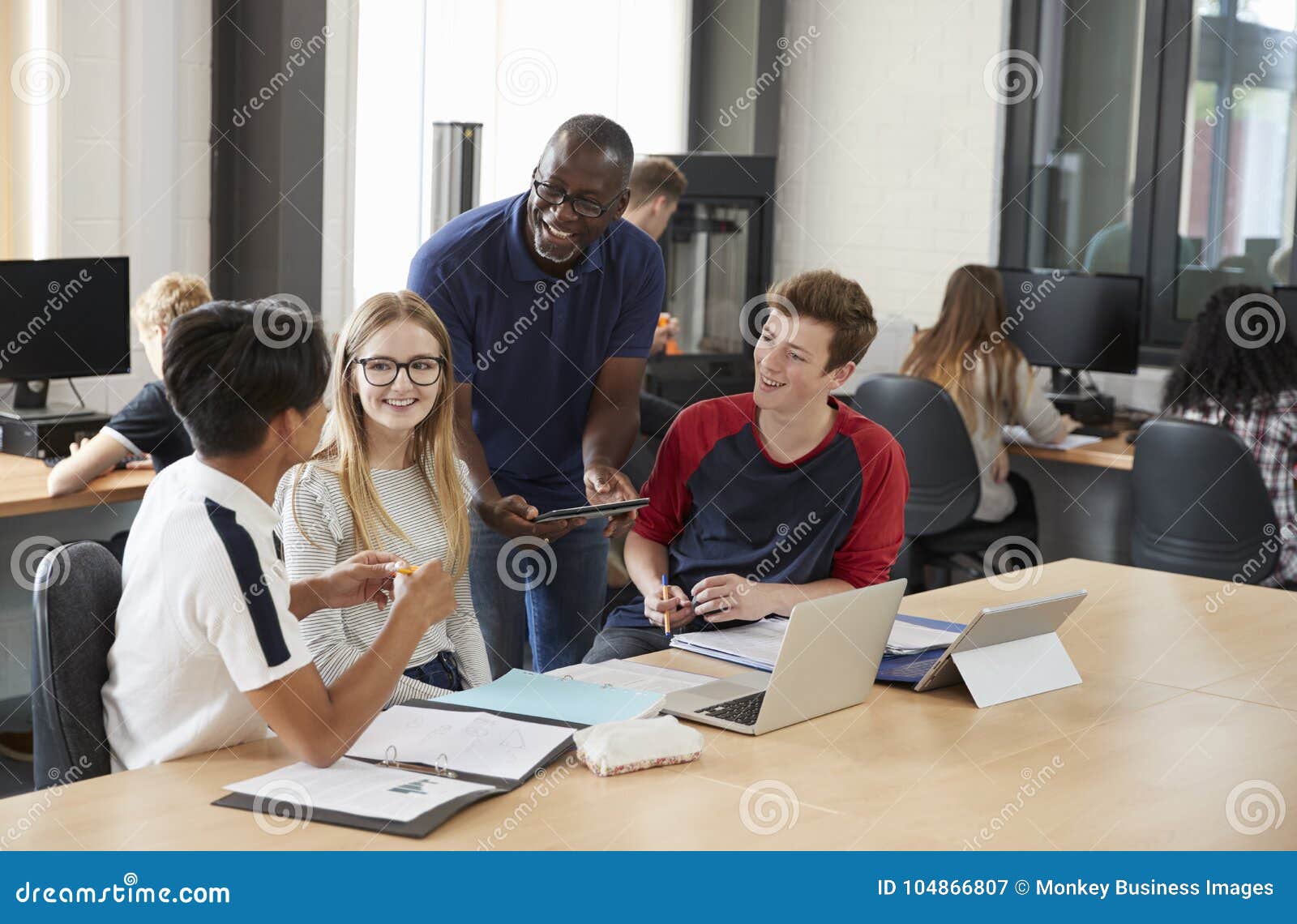 Design Students with Teacher Working in CAD/3D Printing Lab Stock Image ...