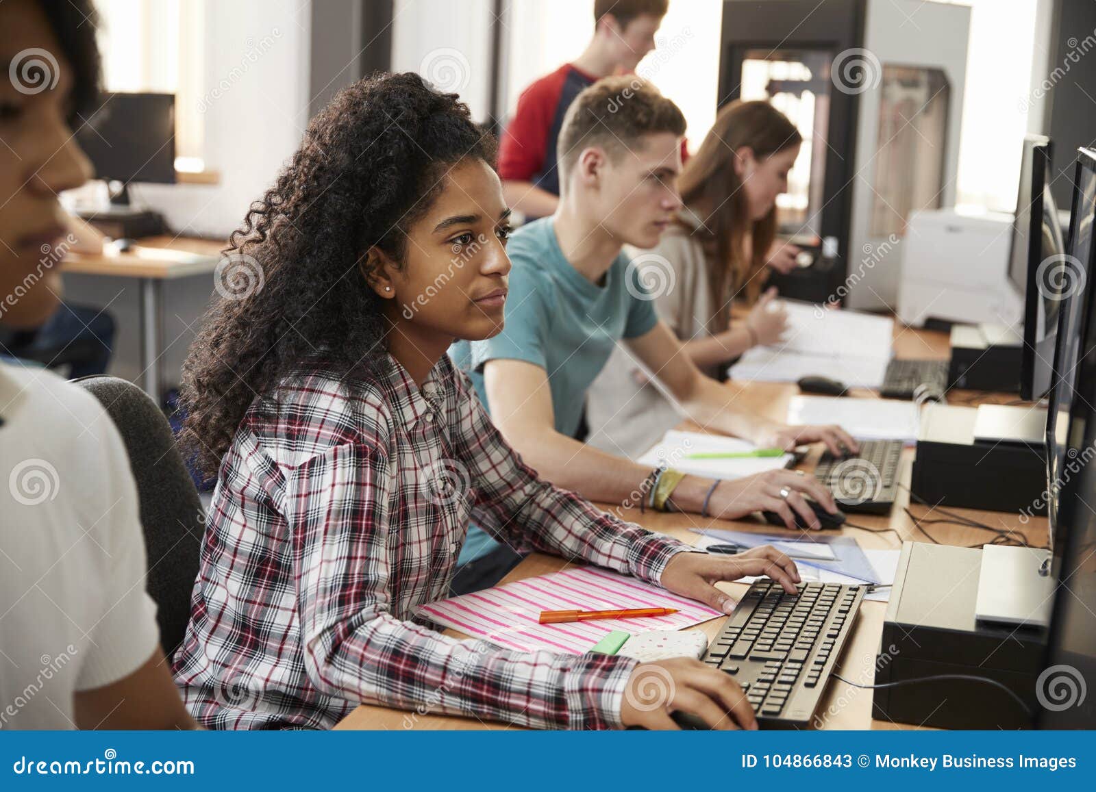 Design Students Working on Computers in CAD/3D Printing Lab Stock Image ...