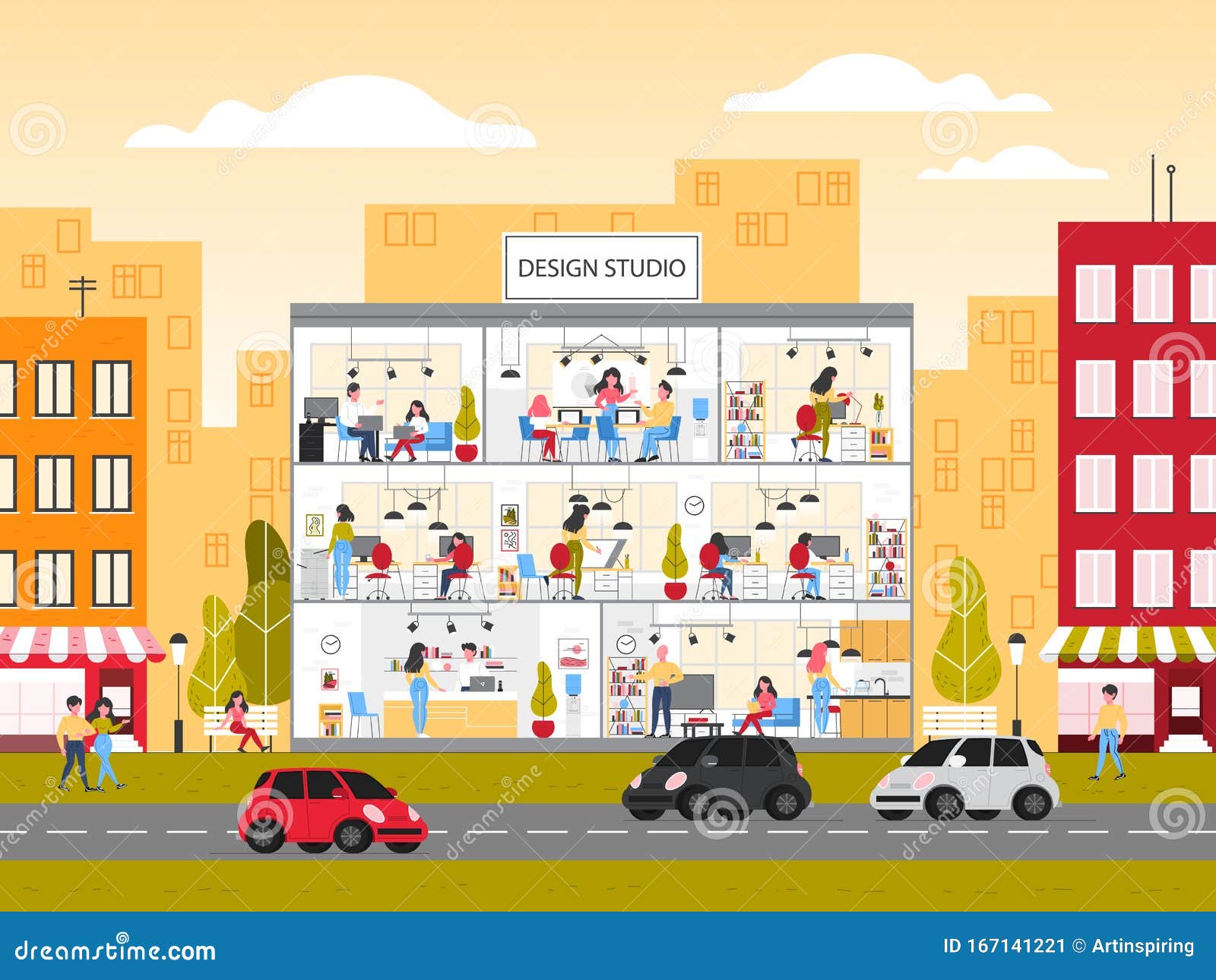 Design Studio Building Interior. Office Workplace Designer. Stock ...