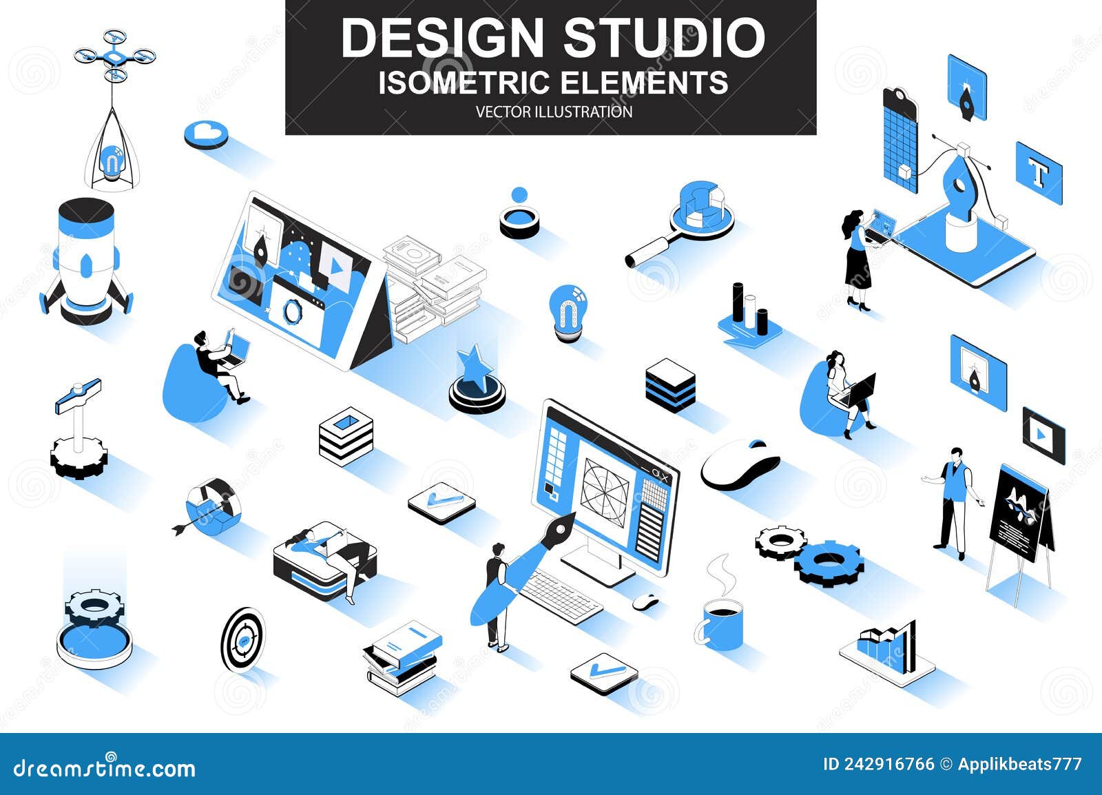 Design Studio Bundle of Isometric Elements. Ui UX Design, Font ...