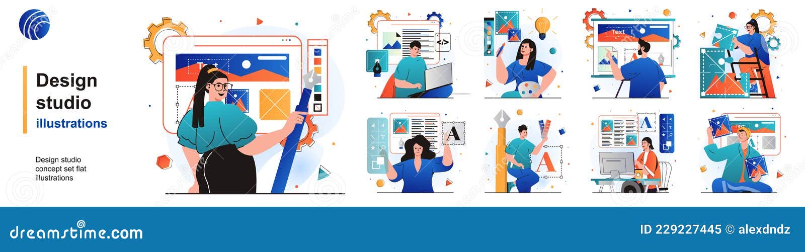 Design Studio Isolated Set. Designers Create Content Stock Vector ...