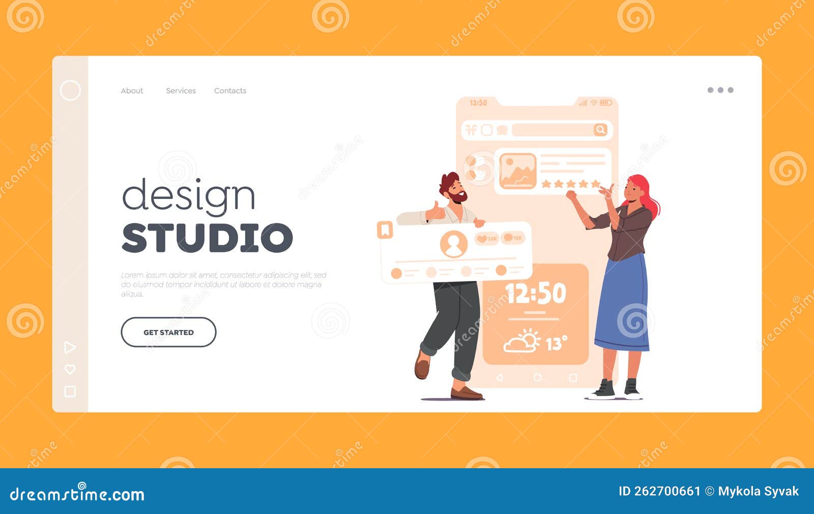 Design Studio Landing Page Template. Designer Characters Working on Website or Application. Ui ...
