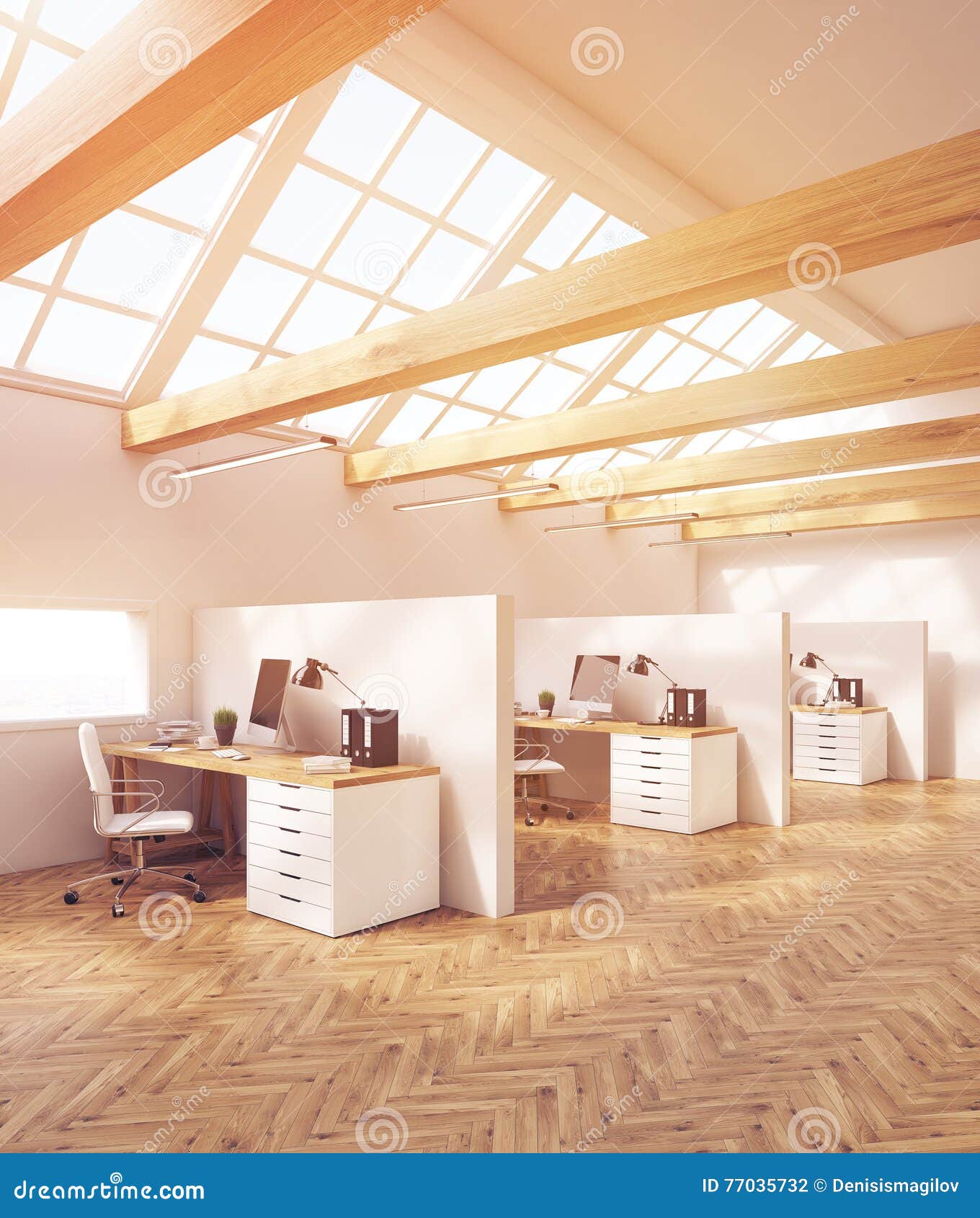 Design Studio Office in Attic Stock Illustration - Illustration of home ...