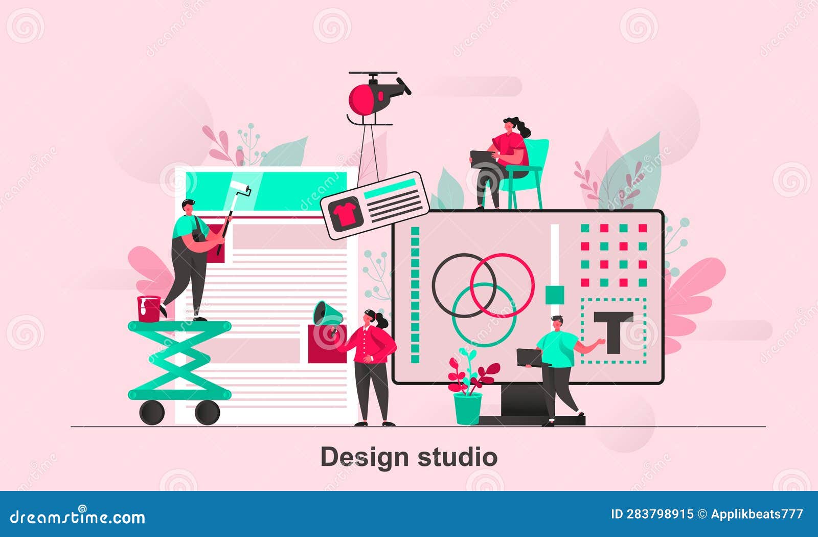 Design Studio Web Concept Design in Flat Style. Designers Teamwork with Web Project Scene ...