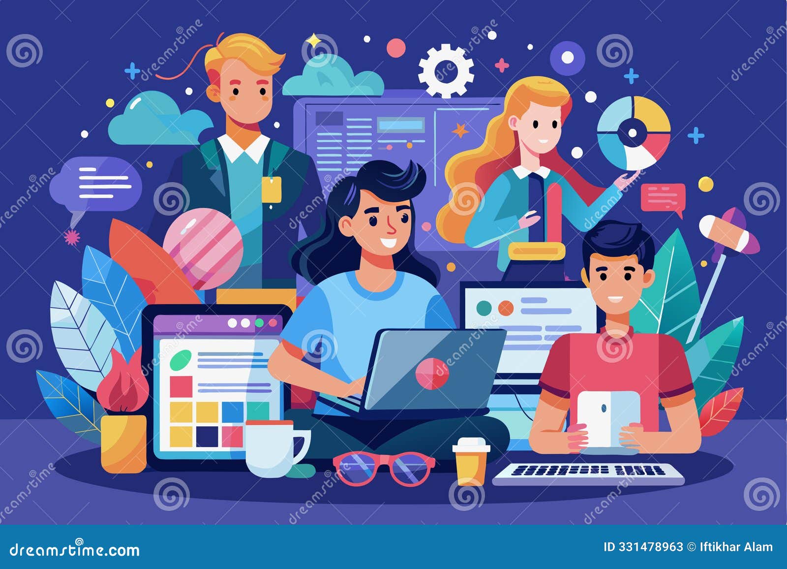 A Design Team Works Together with Laptops and Tablets, Sharing Ideas ...