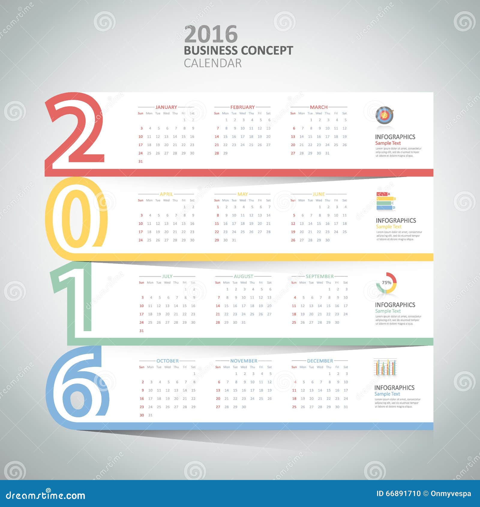 Design Template 2016 Calendar, for Business Concept Stock Vector ...