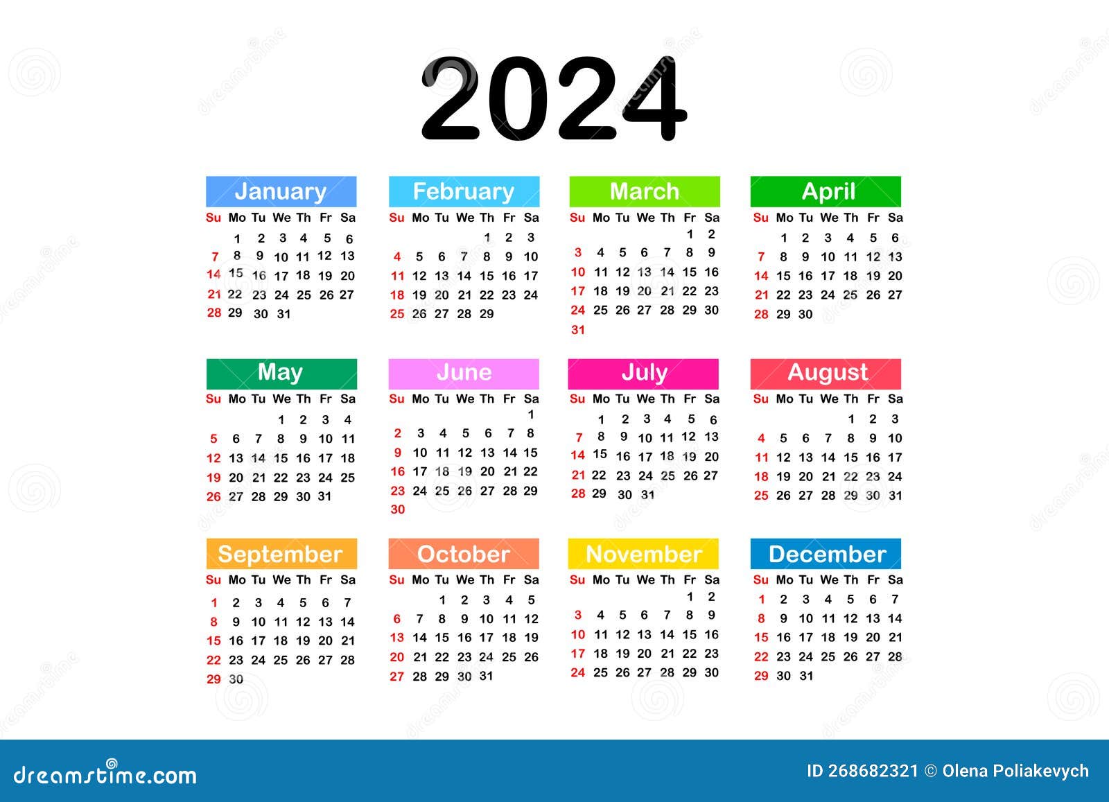 Design Template with Calendar 2024. Calender Layout. Vector ...