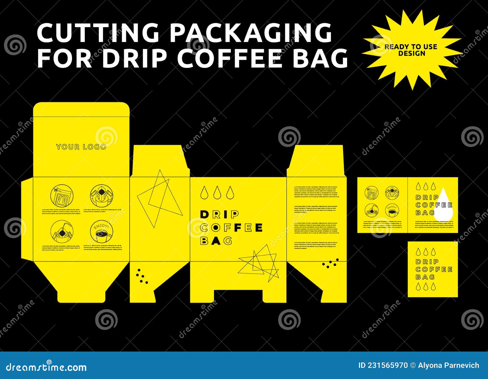 Design Template of Coffee Packaging. Vintage Cutting Packaging for Drip ...
