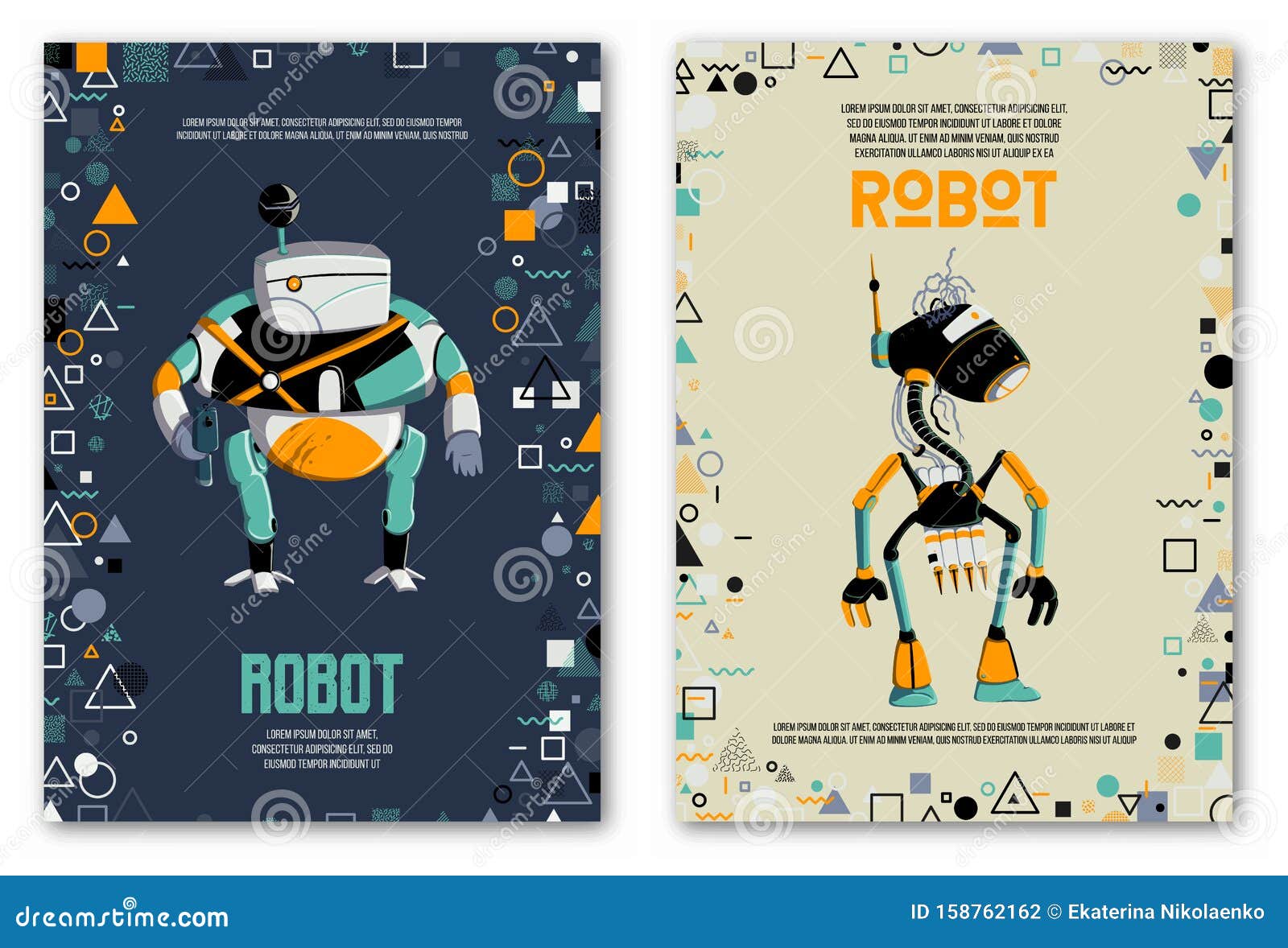 Design Template with Robots Characters and Geometric Shapes. Technology ...