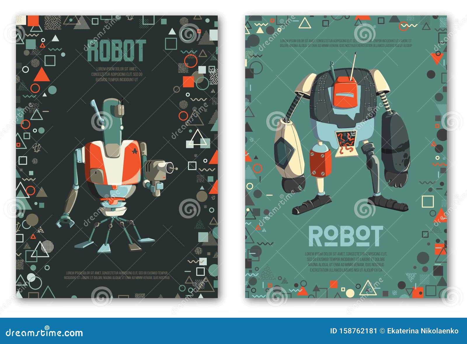 Design Template With Robots Characters And Geometric Shapes. Technology ...