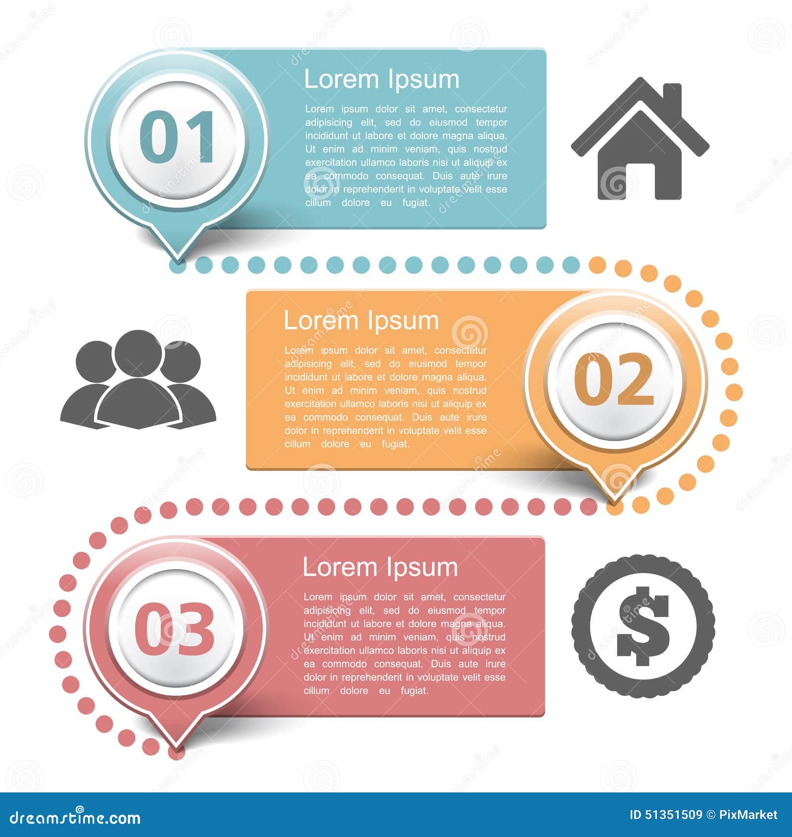 Design Template with Three Steps Stock Vector - Illustration of icon ...