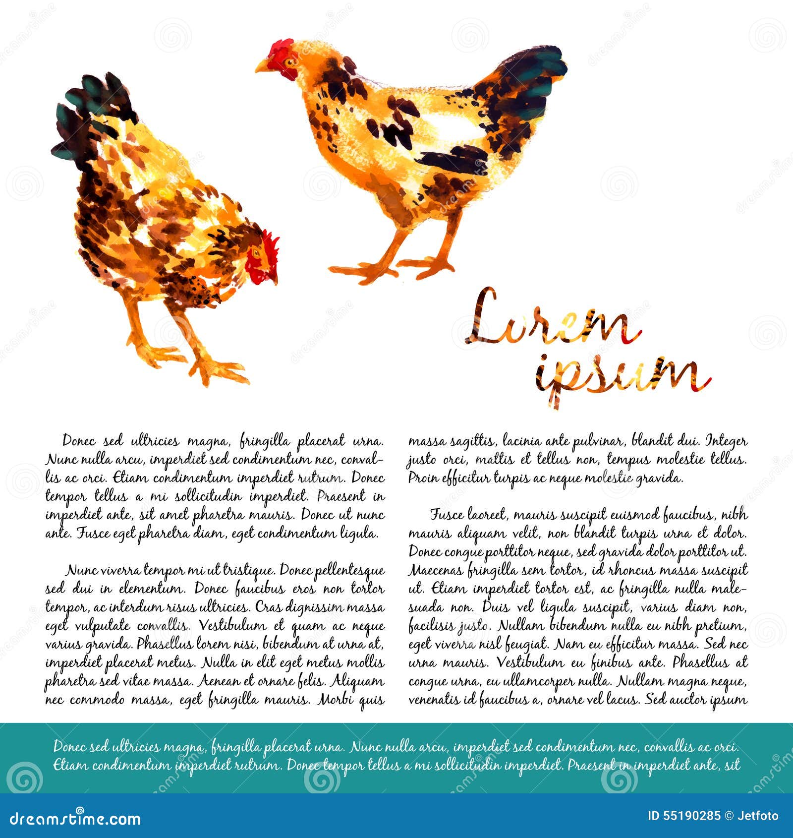 Design Template with Watercolor Hens Stock Vector - Illustration of ...