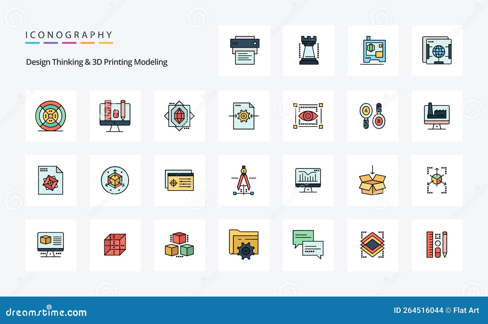 25 Design Thinking And D Printing Modeling Line Filled Style Icon Pack Vector Illustration ...