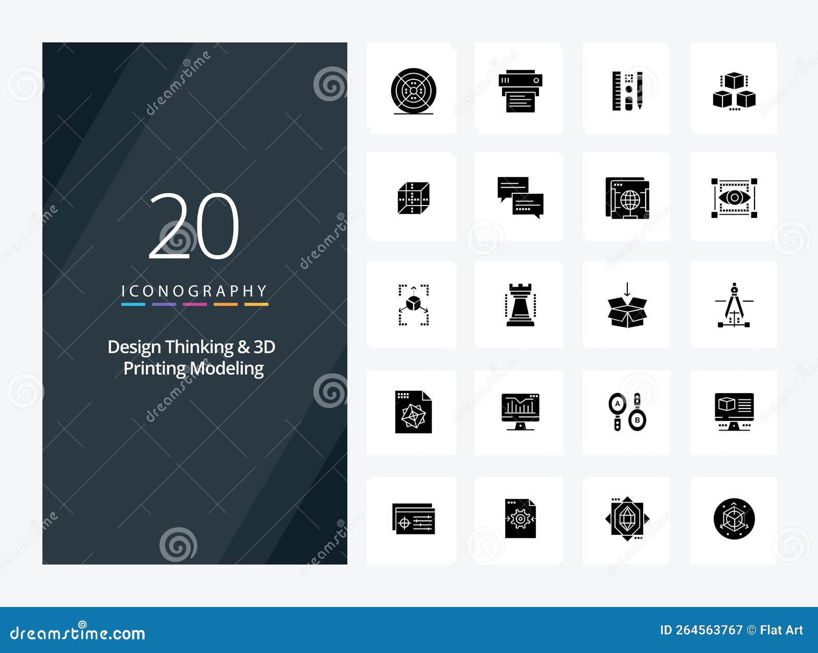20 Design Thinking and D Printing Modeling Solid Glyph Icon for ...