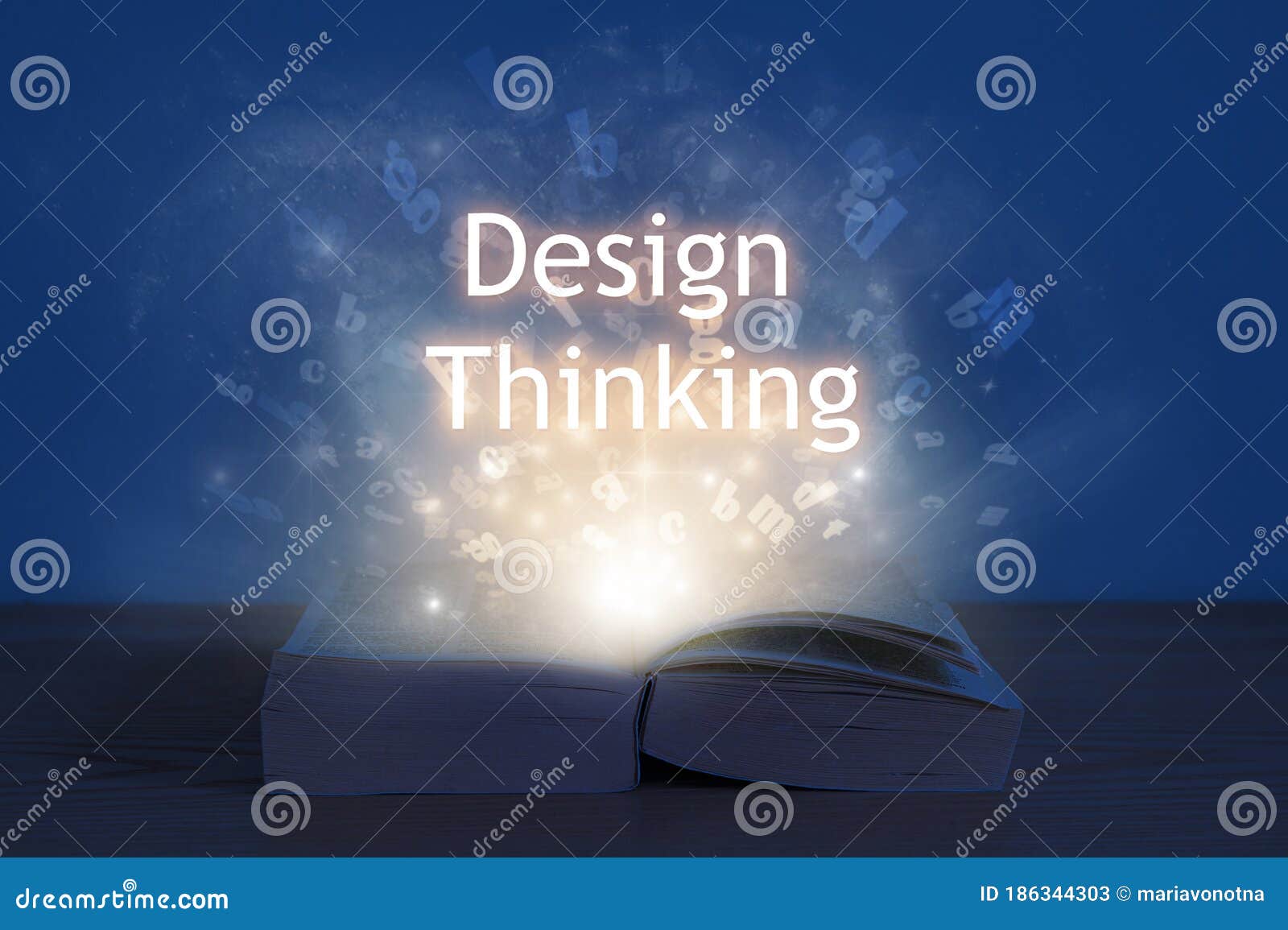 Light Coming from Open Book with Words Design Thinking Stock Image ...