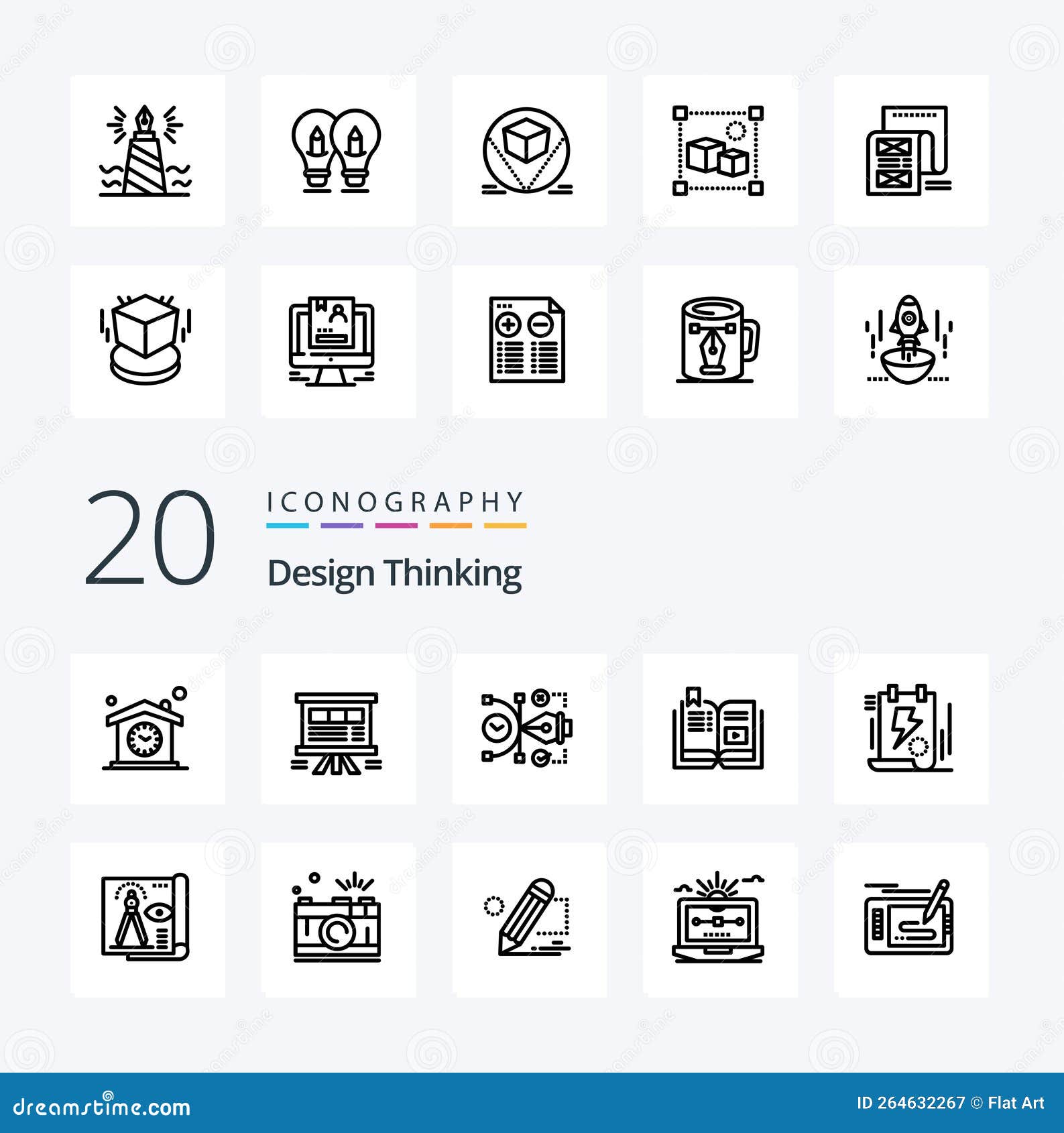 20 Design Thinking Line Icon Pack Like Tutorial Book Chart Editable Art ...