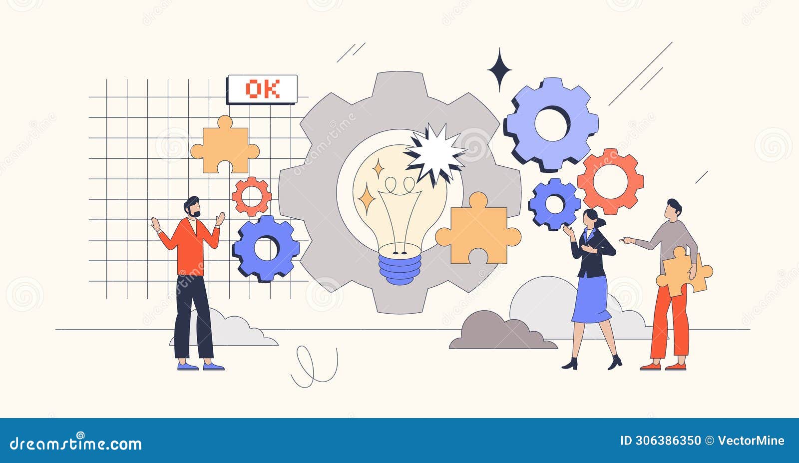 Design Thinking for New Creative Business Idea Retro Tiny Person ...