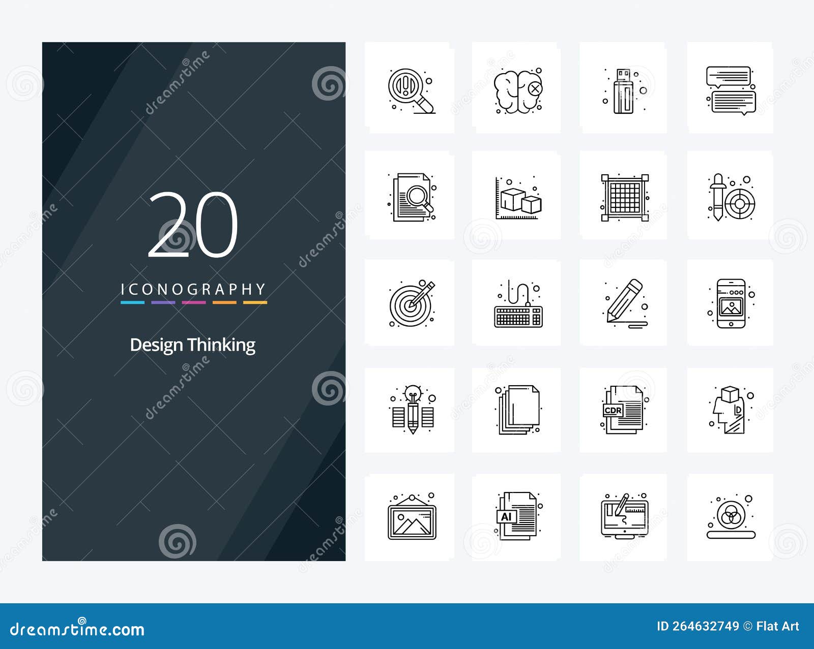 20 Design Thinking Outline Icon for Presentation Stock Vector ...