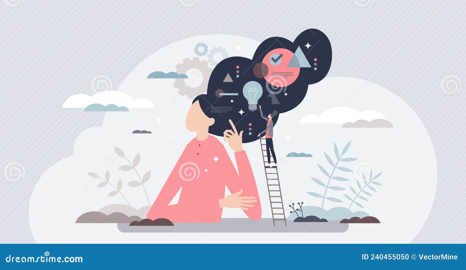 Design Thinking Process and Creative Thoughts in Mind Tiny Person ...