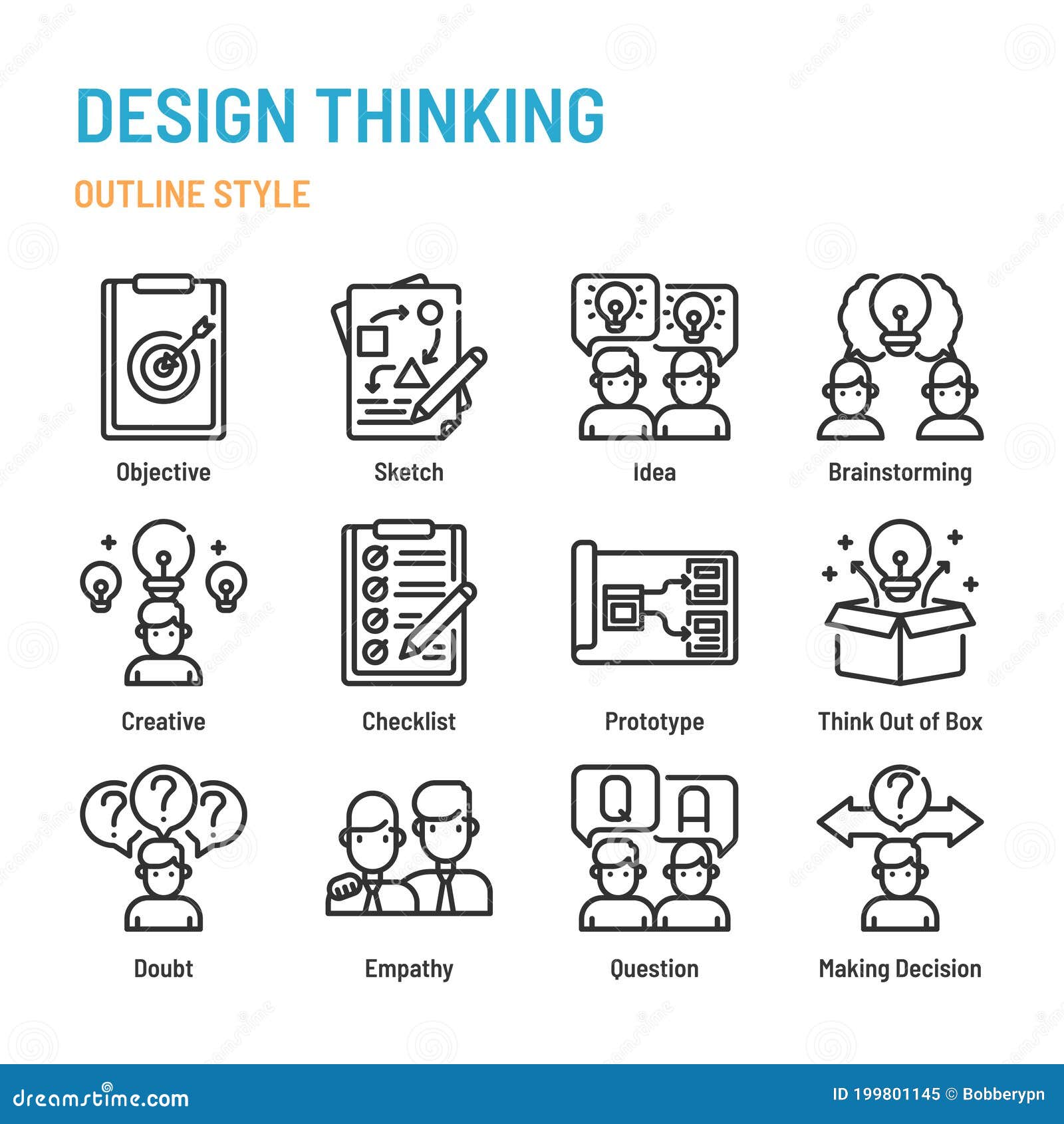 Design Thinking in Struttura Icona E Set Di Simboli Illustrazione ...