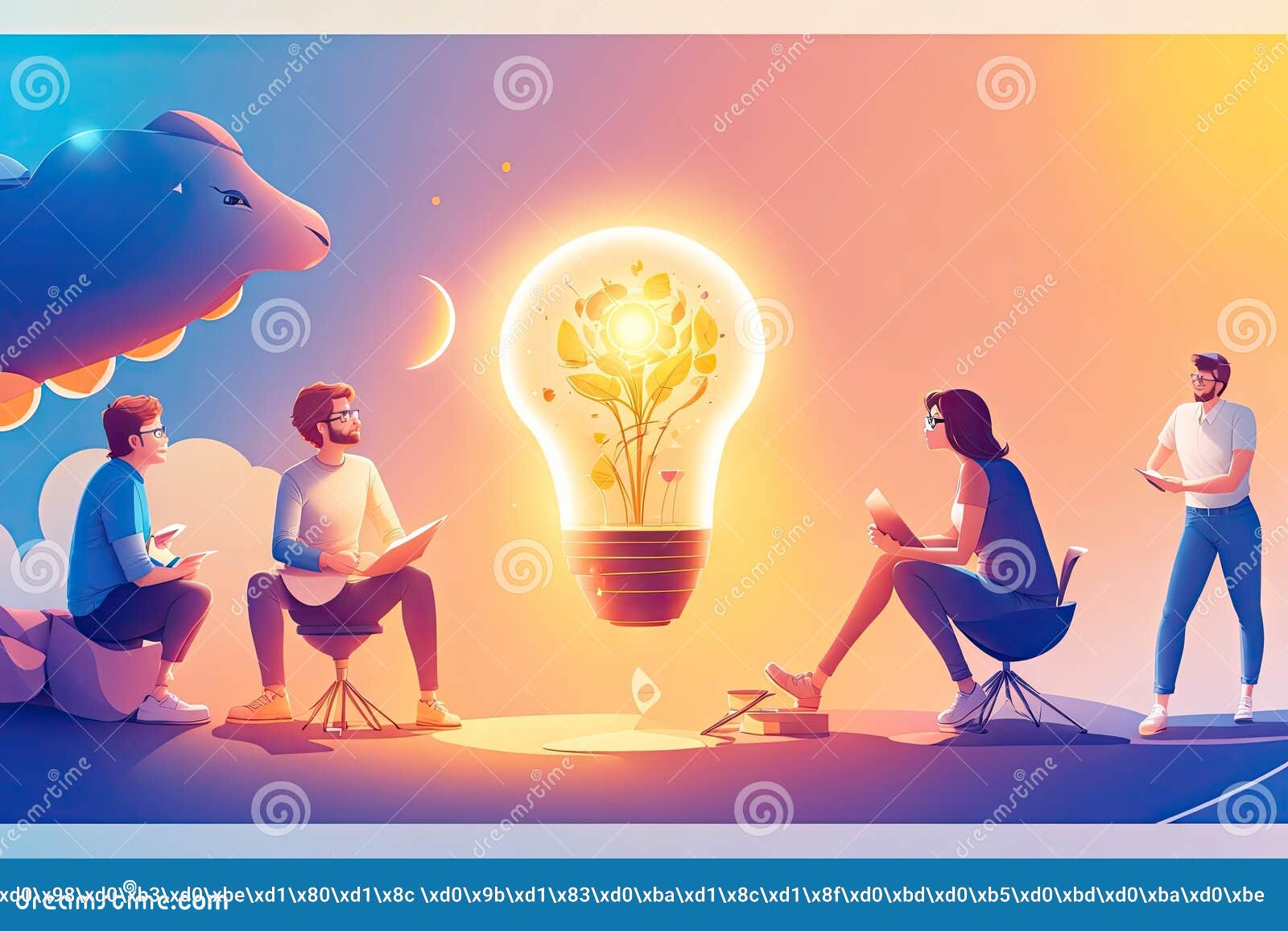 Design Thinking Team Brainstorming Flat Illustration. Ai Generative ...