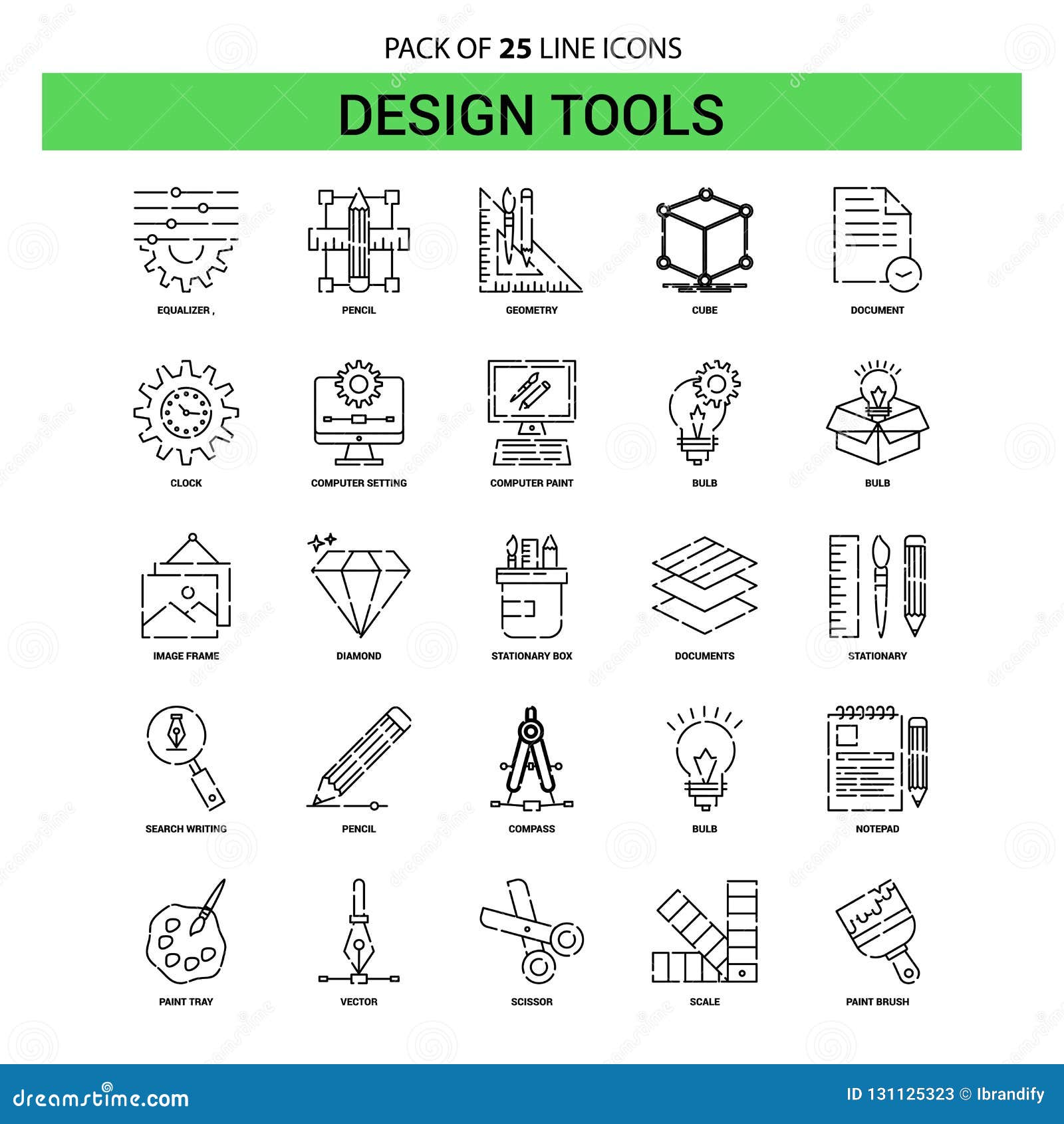 Design Tools Line Icon Set - 25 Dashed Outline Style Stock Vector ...