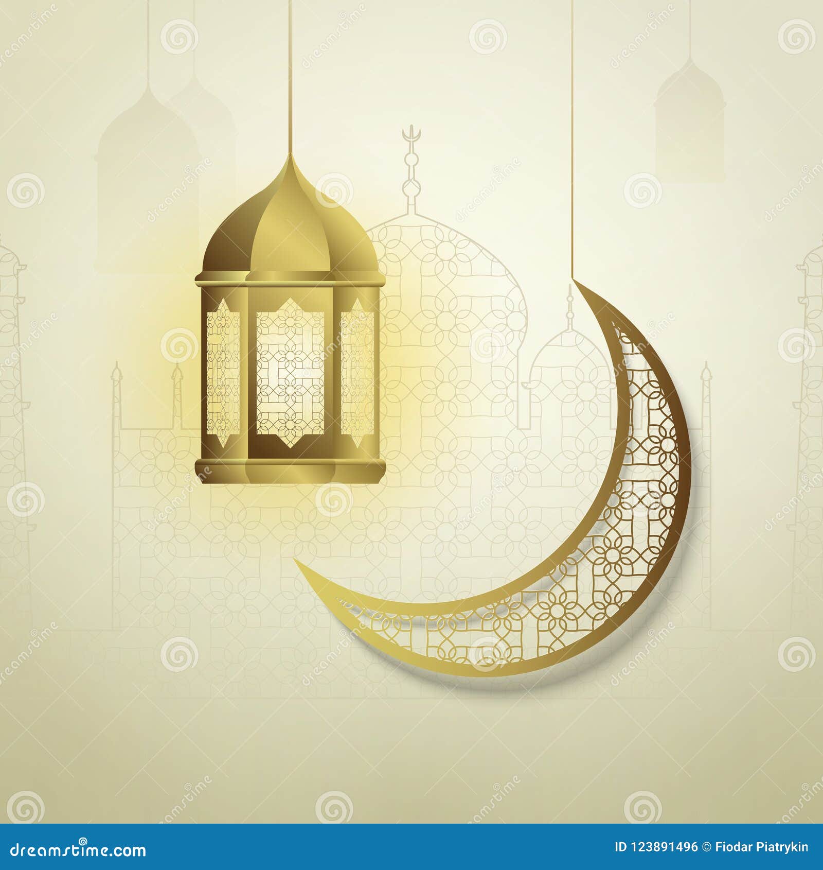 Design of Traditional Muslim Lanterns and Moon with Patterns on the ...
