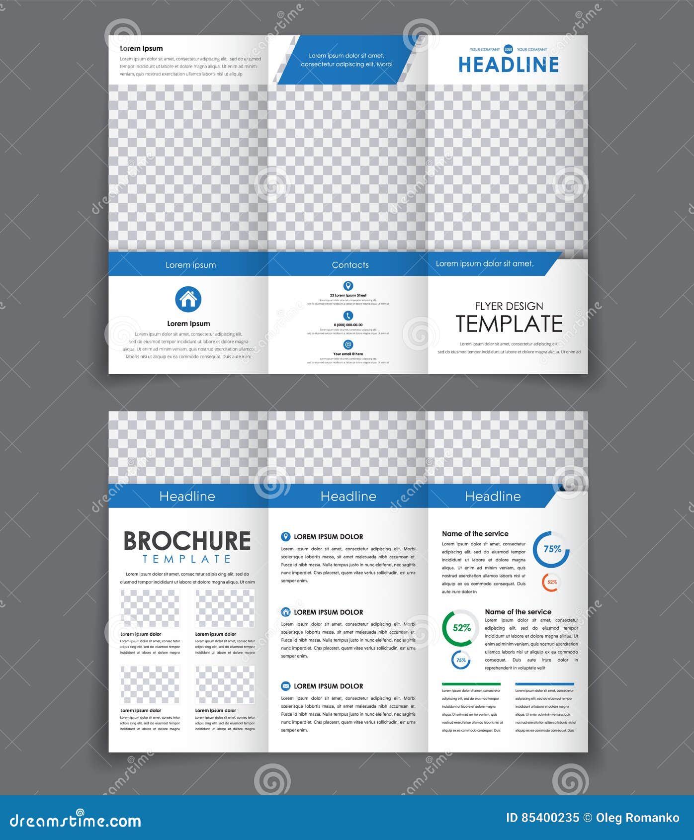 Design Triple Brochure with Blue Elements. Stock Vector - Illustration ...