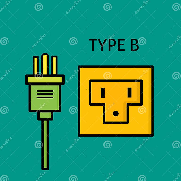 Design Type B Power Plug and Socket, Flat Design Electrical Plugs and ...