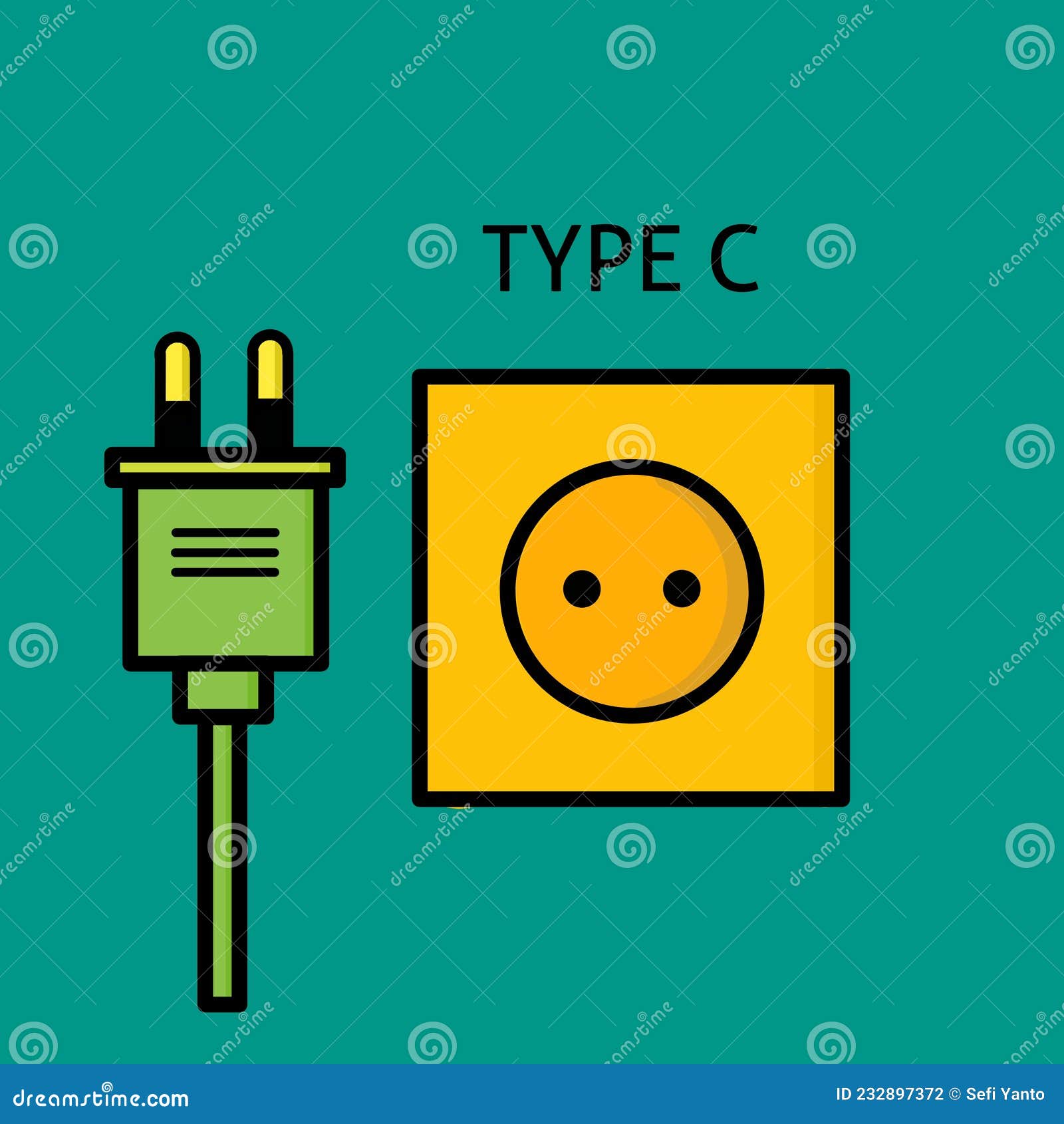 Design Type C Power Plug and Socket, Flat Design Electrical Plugs and ...