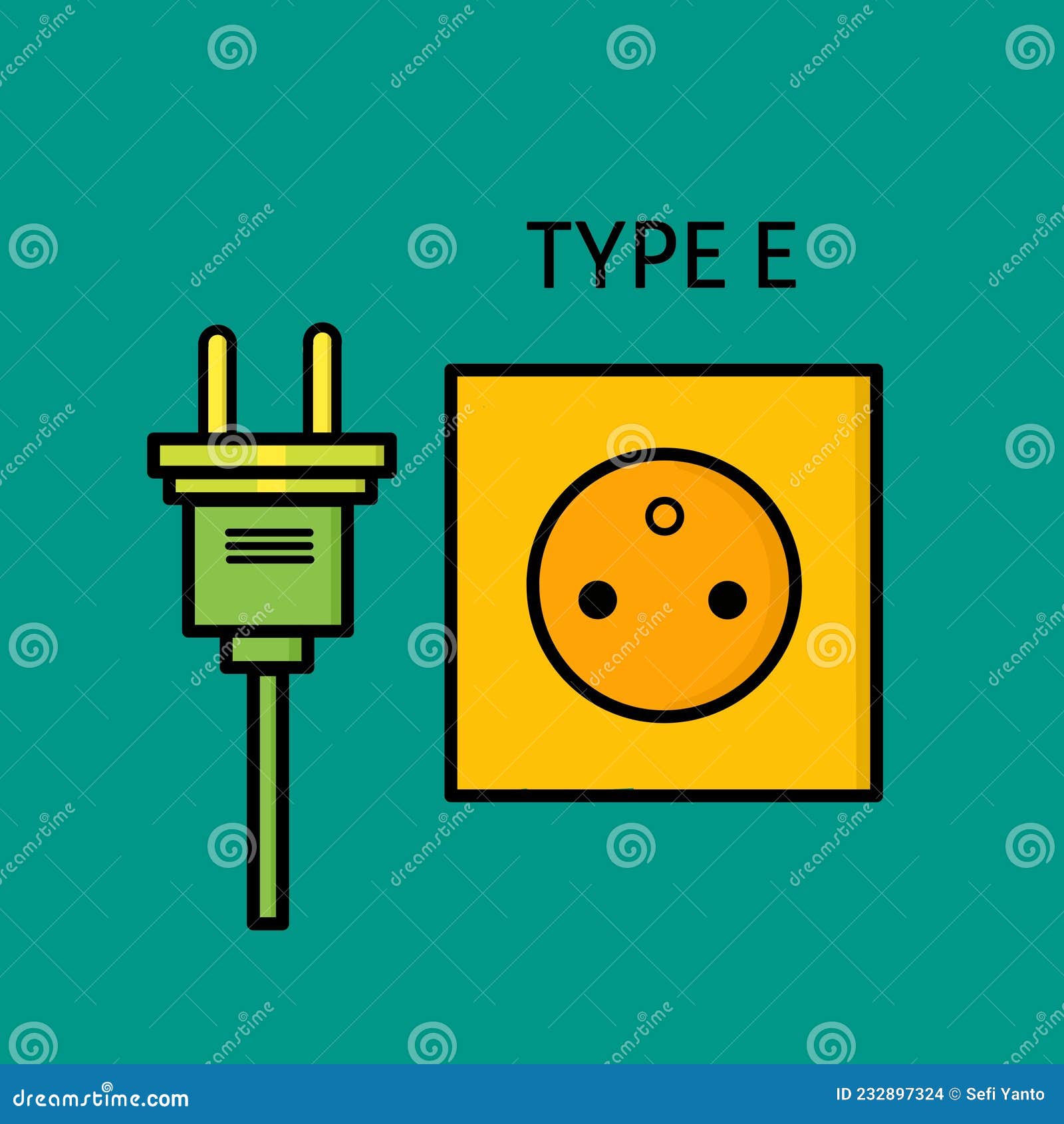 Design Type E Power Plug and Socket, Flat Design Electrical Plugs and ...