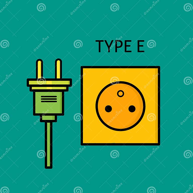 Design Type E Power Plug and Socket, Flat Design Electrical Plugs and ...